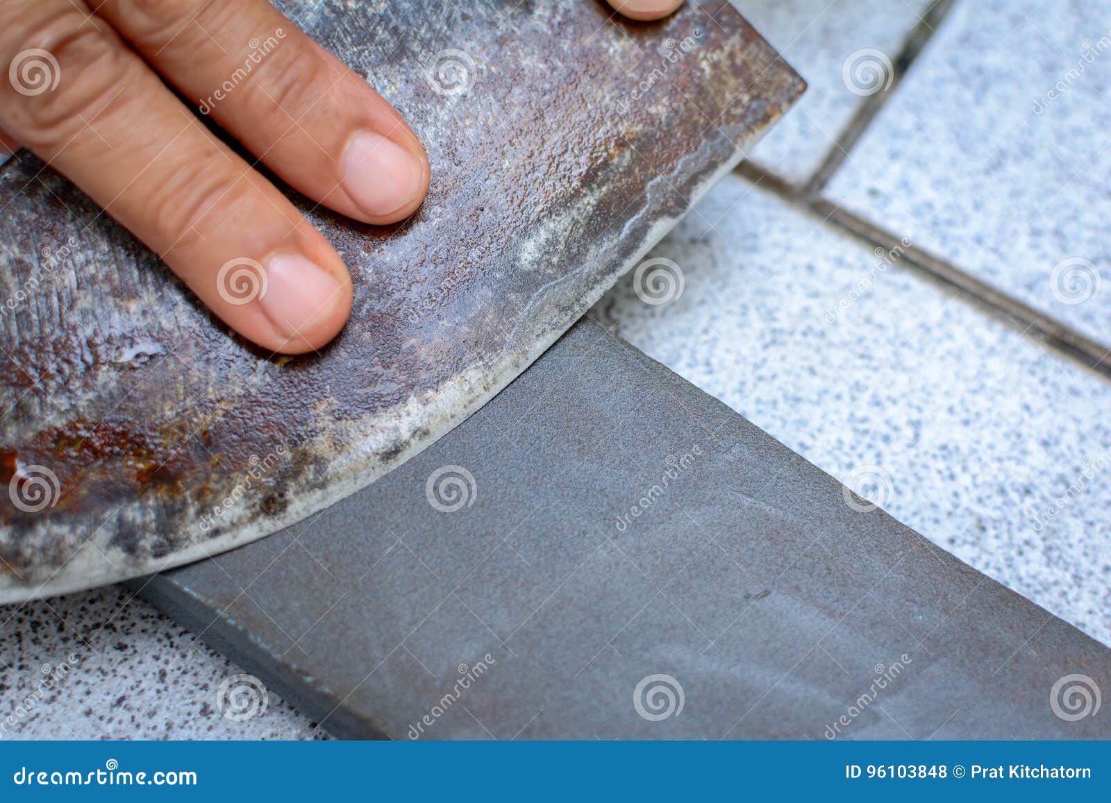 Close Up Hand with Knife Sharpener on Rock Stock Photo - Image of knife ...