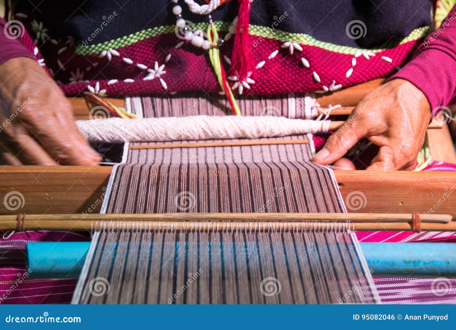 Karen Tribe Weaving Cotton With Traditional Hand-weaving Stock ...