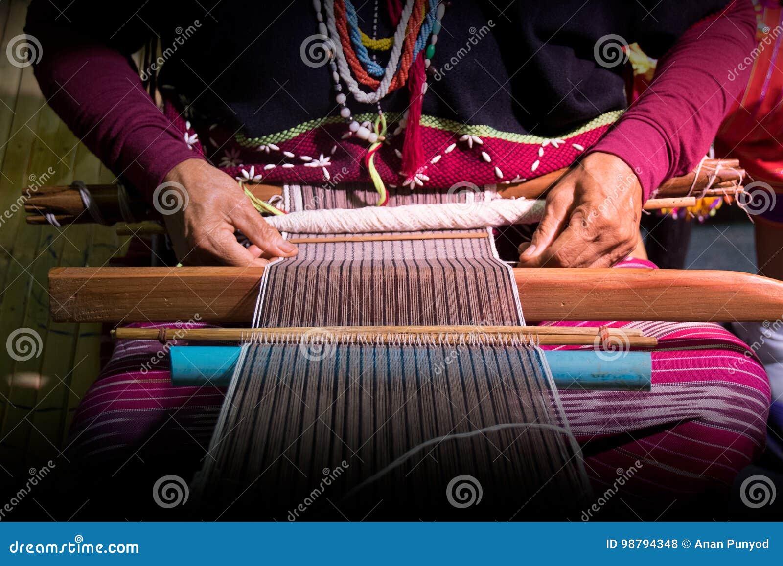Close Up Of Weaving In Peru. Cusco, Peru. Woman Dressed In Colorful ...