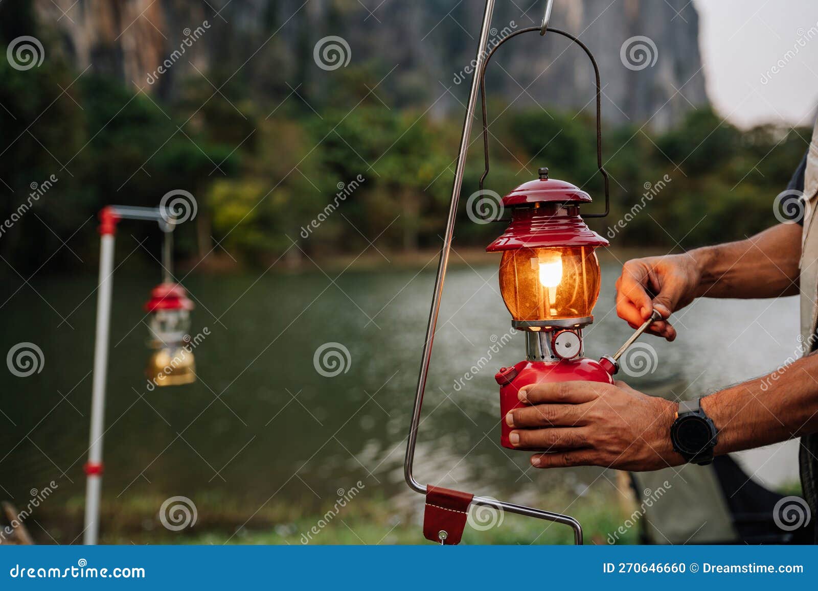 Close Up Hand of a Man Lanterns are Lit Lantern for Light. Outdoor ...