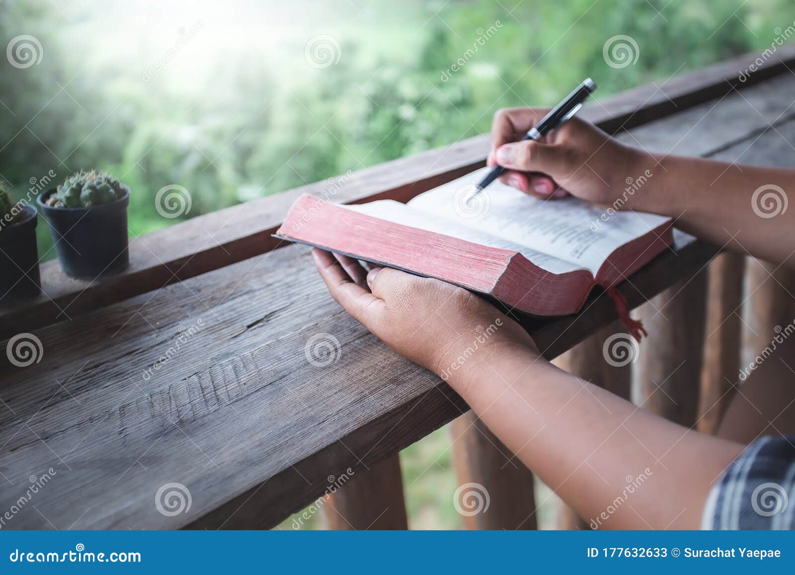 Close Up Hand of Man Learning a Holy Bible. Christian Concept Stock ...