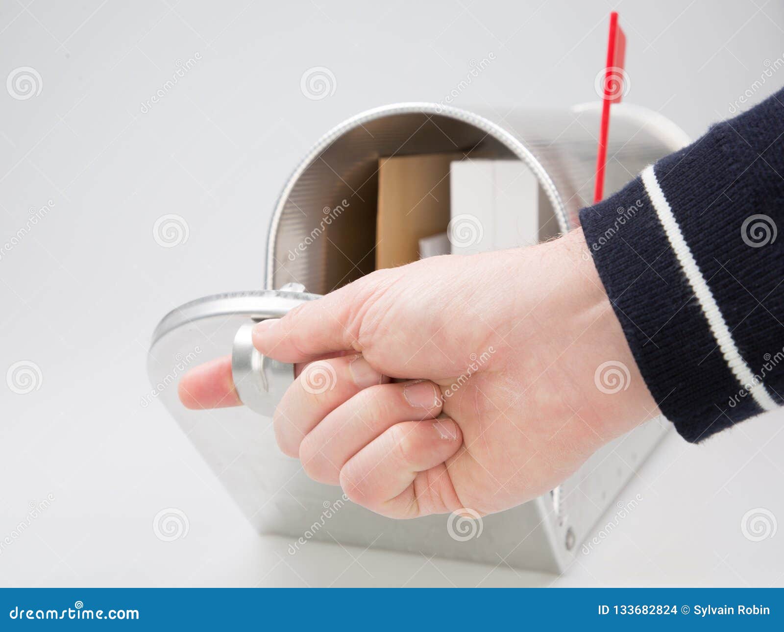 Close-up of Hand Man Looking Inside Silver Mailbox Stock Photo - Image ...