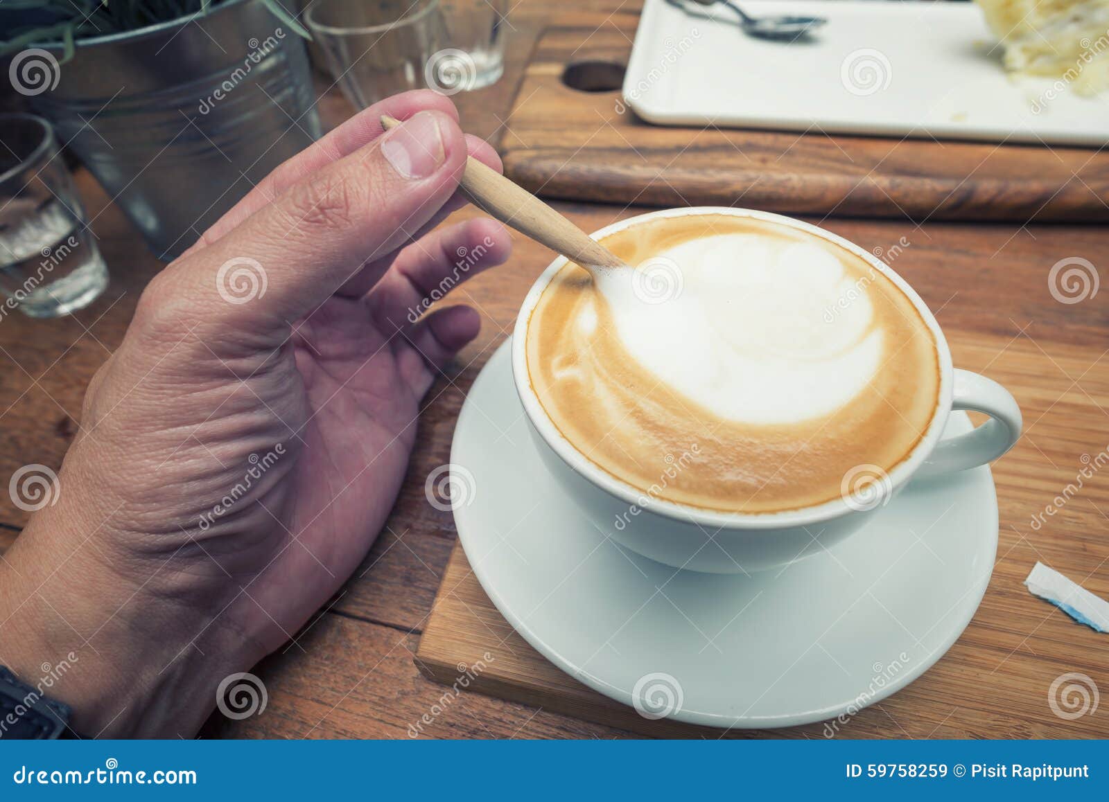 Close Up Hand Mixing with a Spoon of Coffee. Stock Image - Image of ...