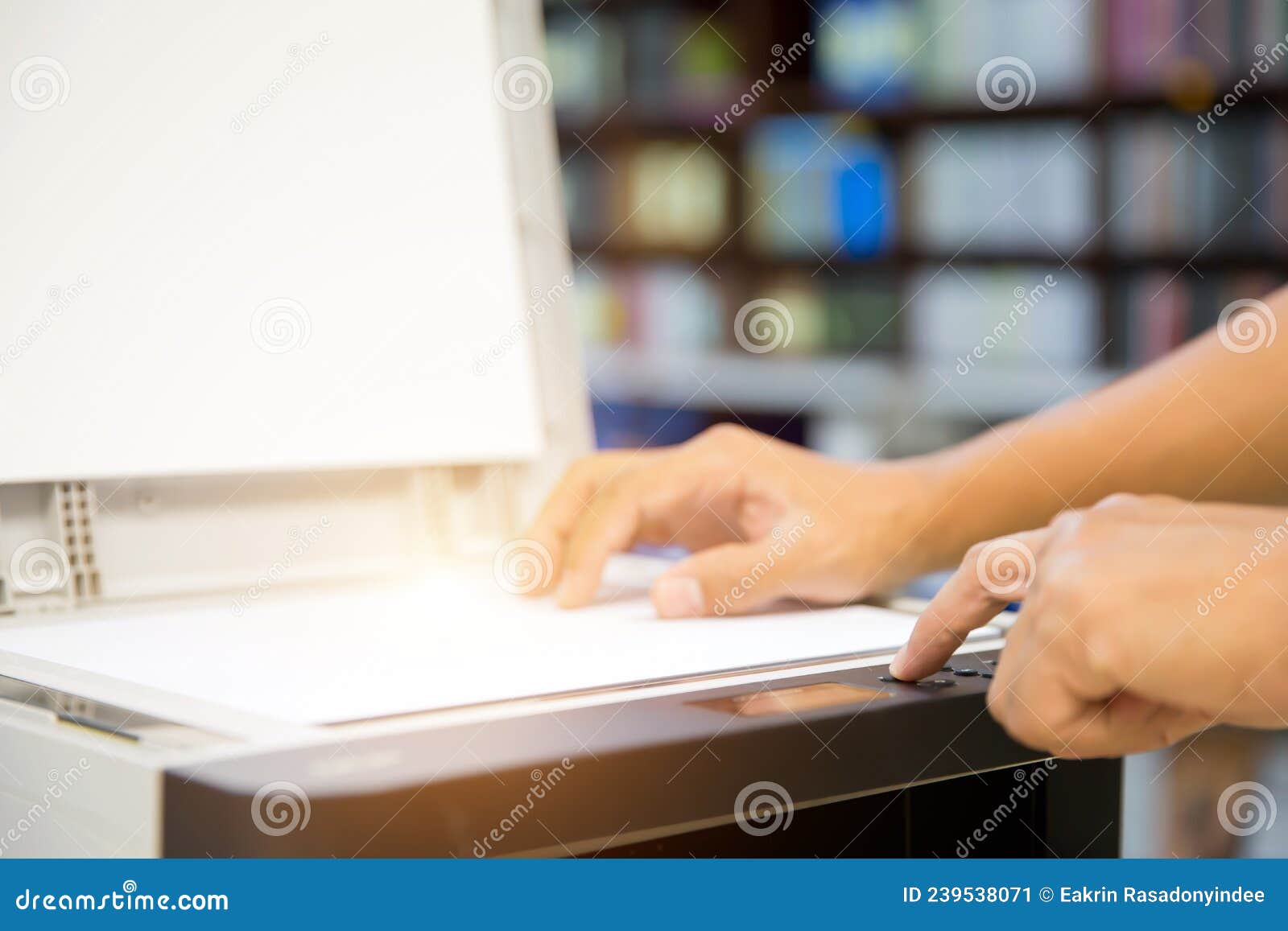 Close Up Hand Office Man Press Copy Button on Panel To Using the Copier ...