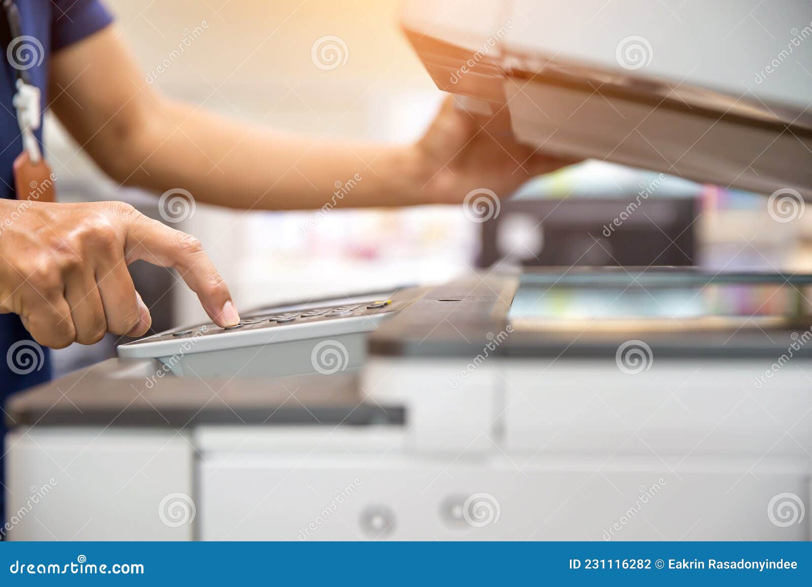 Close Up Hand Office Man Press Copy Button on Panel To Using the Copier ...