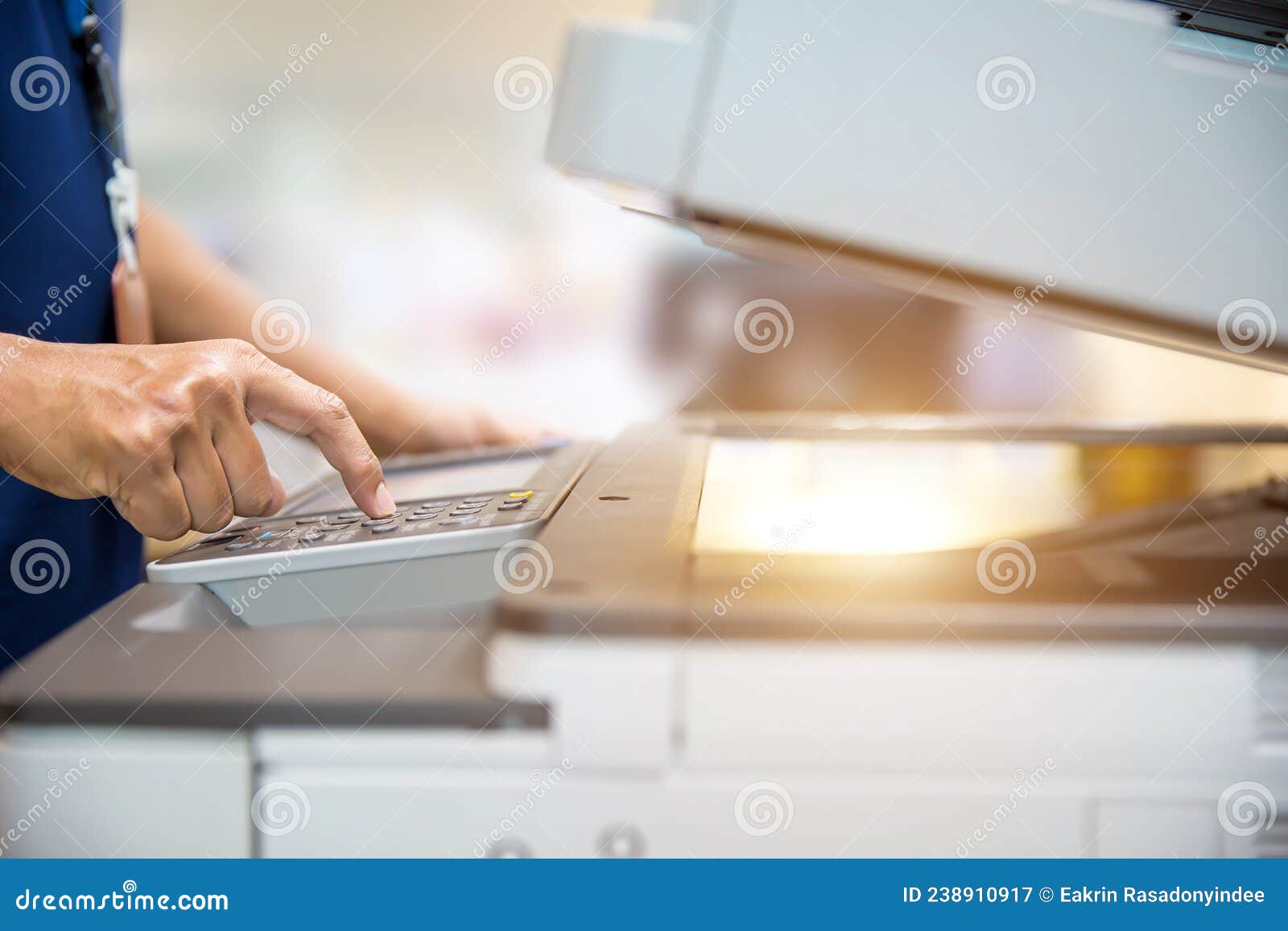 Close Up Hand Office Man Press Copy Button on Panel To Using the Copier ...