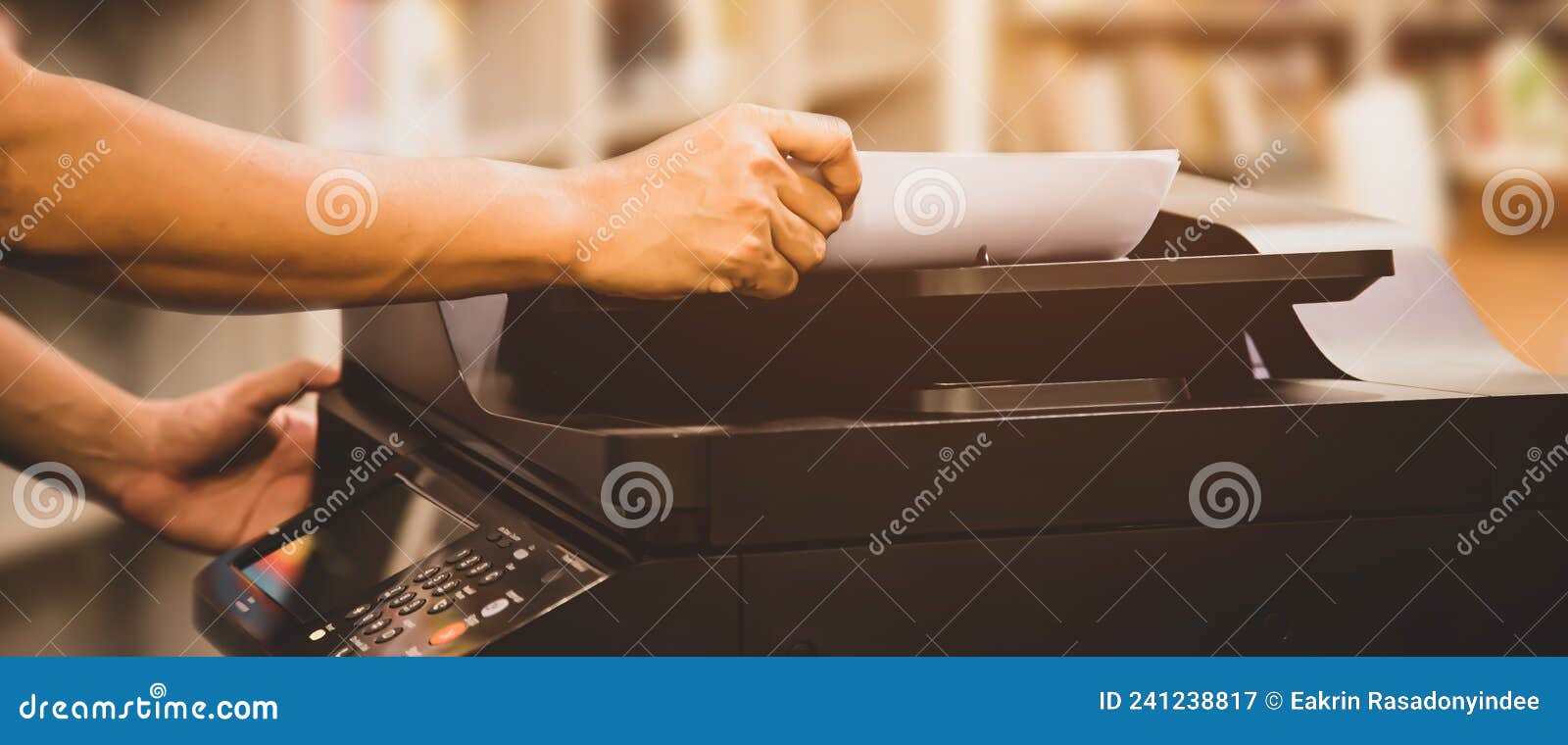 Close Up Hand Office Man Put Paper on Panel To Using the Copier or ...