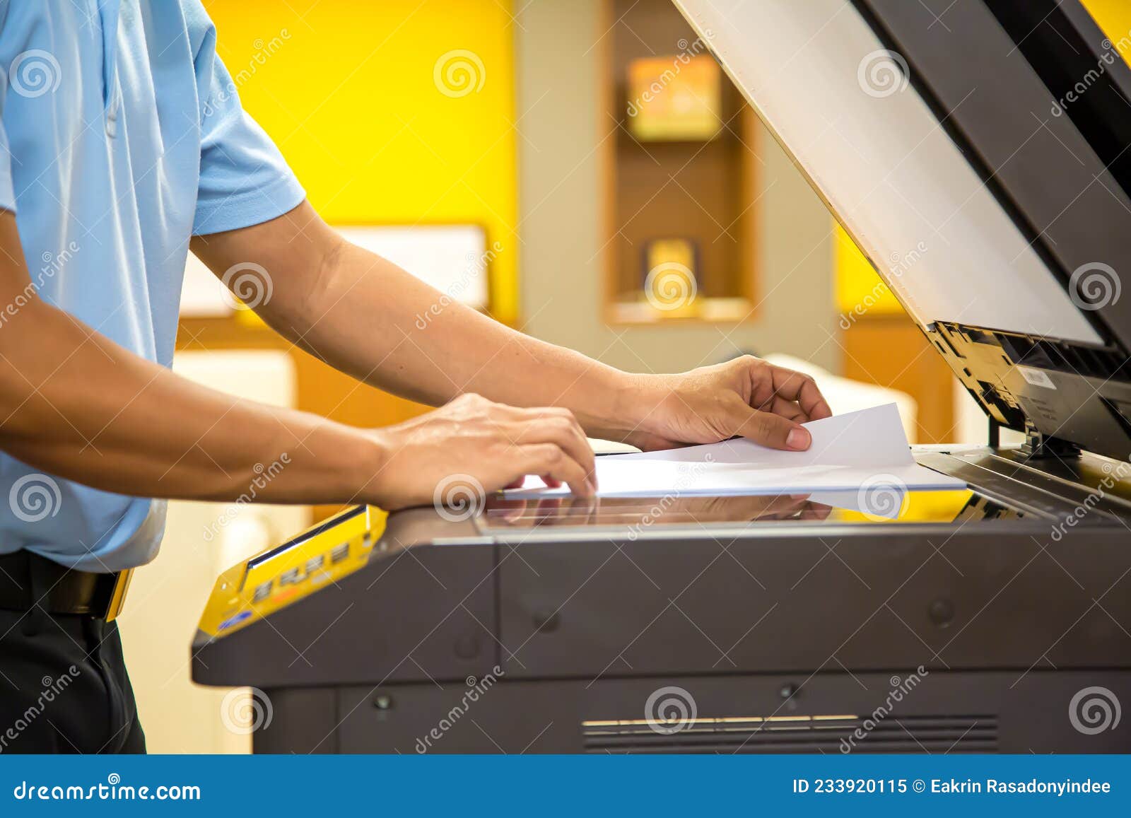 Close Up Hand Office Man Using the Copier or Photocopier Machine for ...