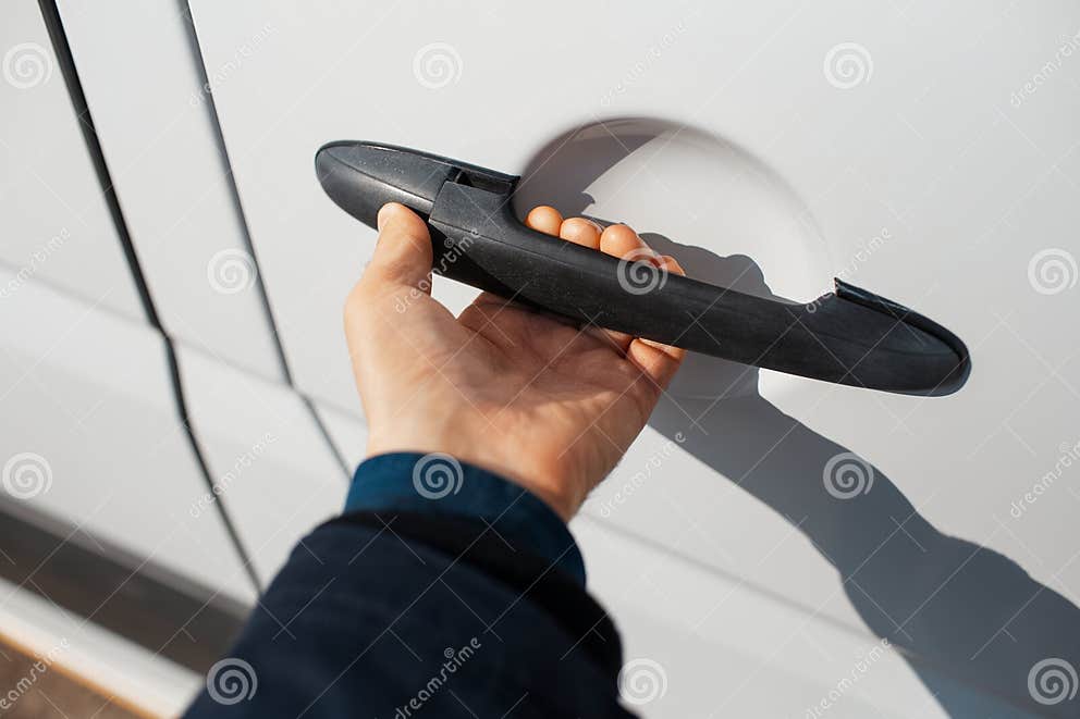 Close-up of Hand Opens Handle of Car Door Stock Image - Image of door ...
