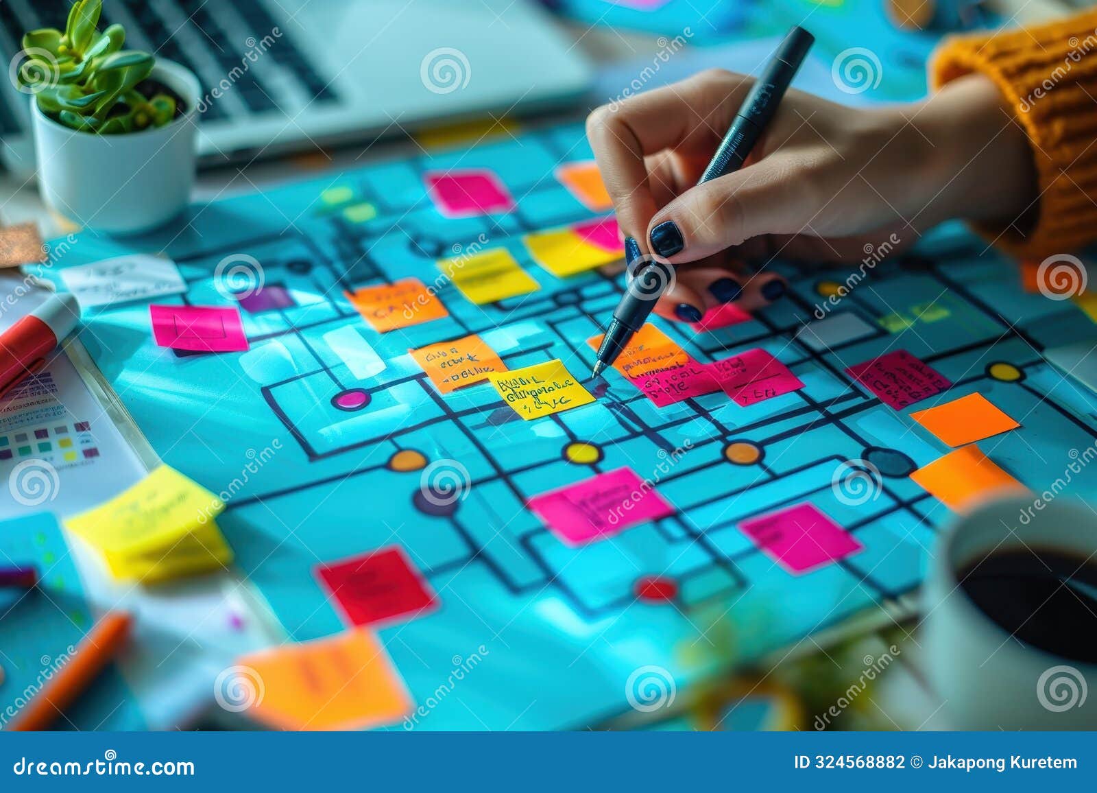Close-up of Hand with Pen Marking Business Strategy Flowchart. Stock ...