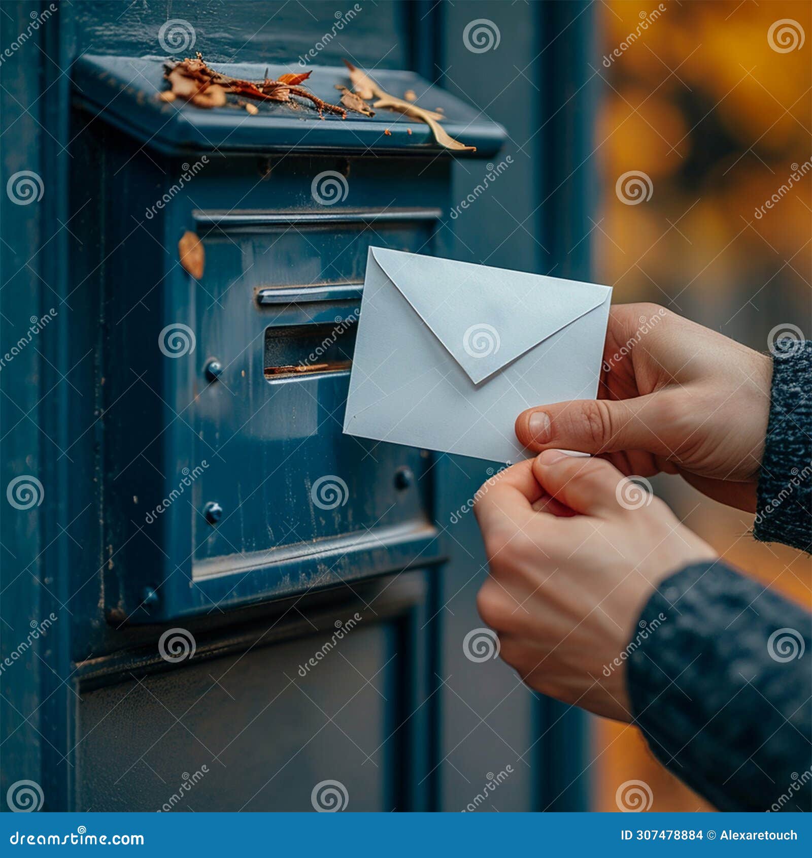 Hand Delivering Letter To Mailbox Stock Photo - Image of post, leaves ...