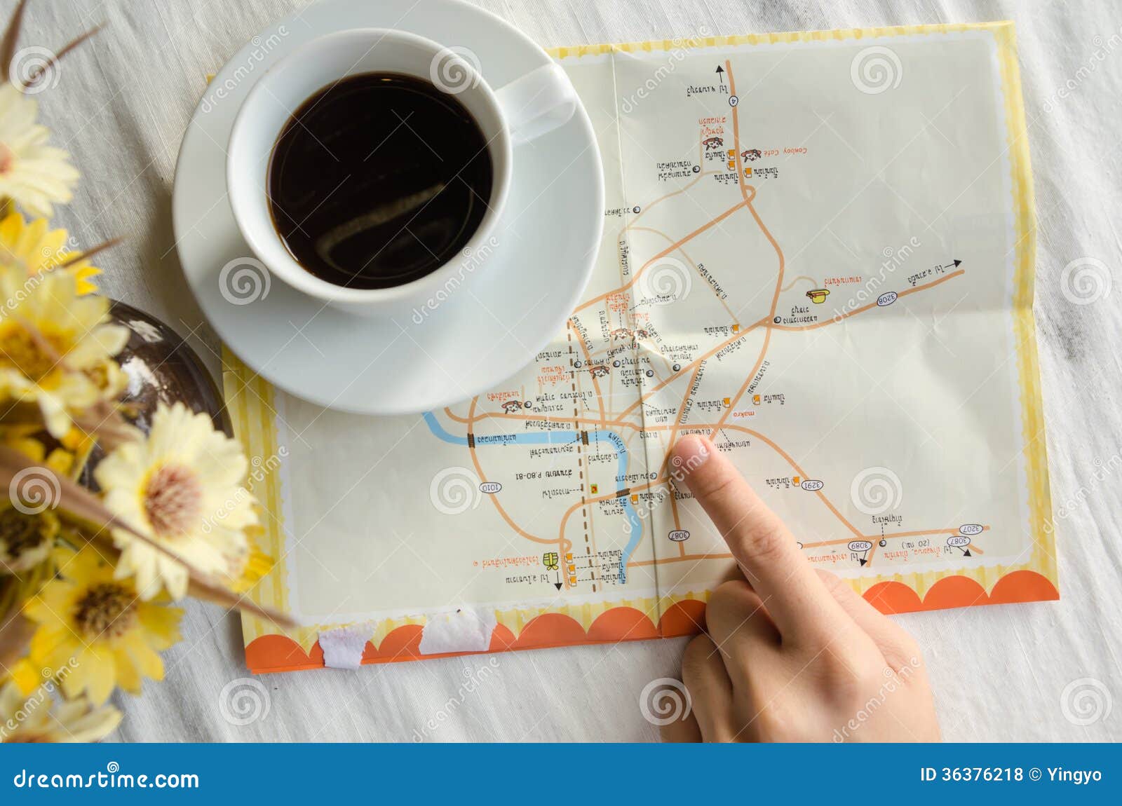 Close Up Of A Hand Pointing Location On A Map. Stock Photo ...