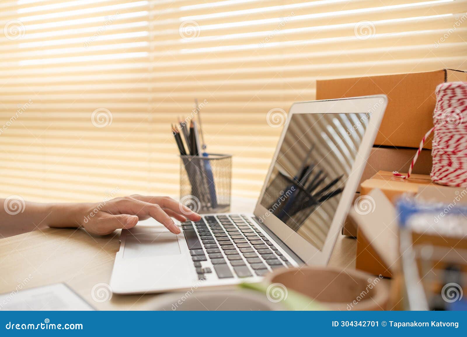 Close-up of Hand Pressing on Laptop Keyboard Stock Image - Image of ...