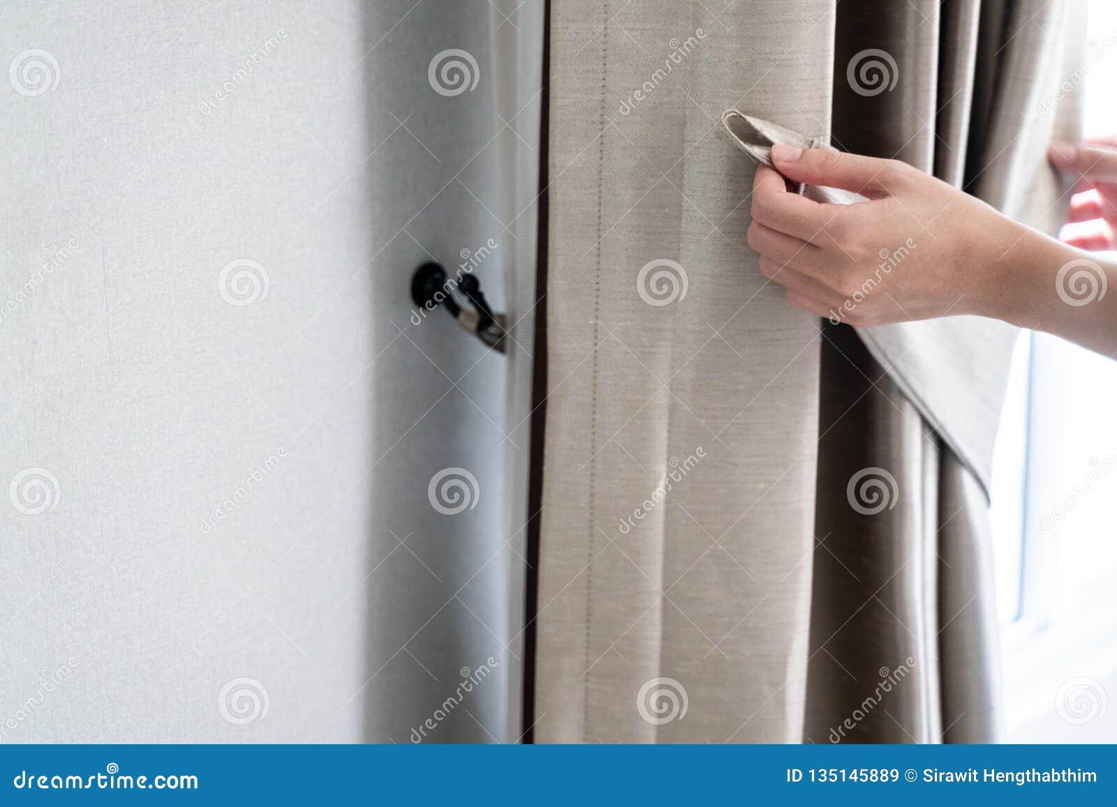 Hand Pulling Curtain Tie stock image. Image of elegance - 135145889