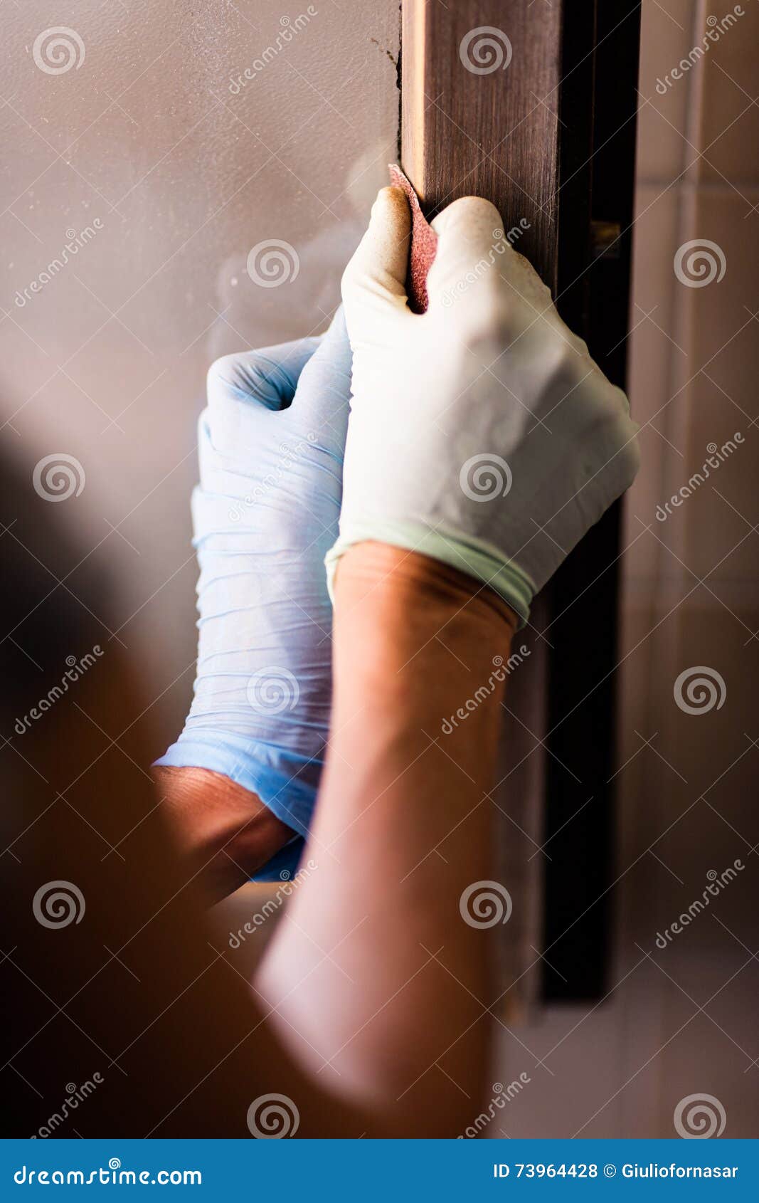 Close Up on Hand Sanding Side of Door Stock Photo - Image of ...