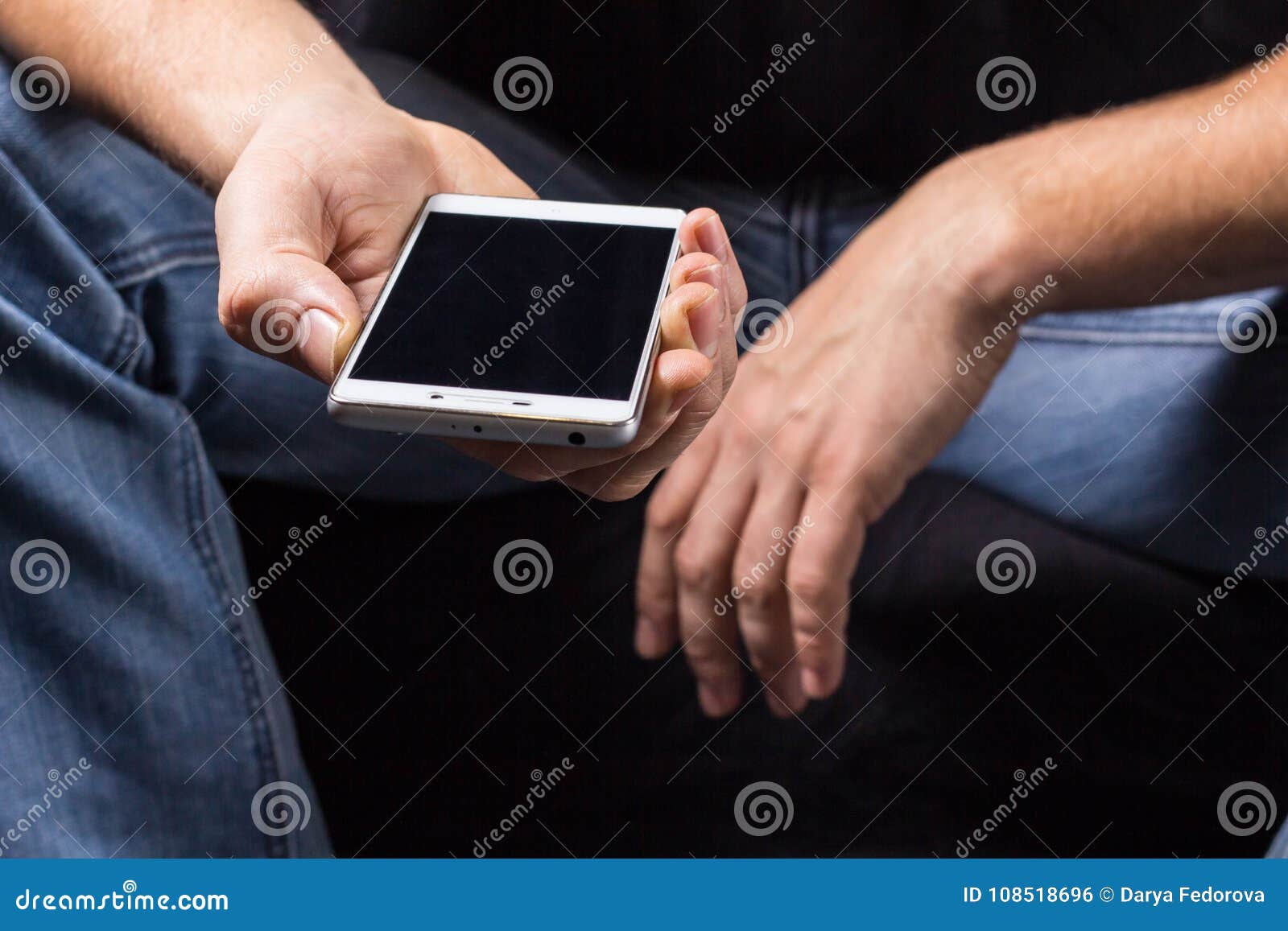 Close Up Hand Sending Message with Phone with Copy Space Stock Photo ...