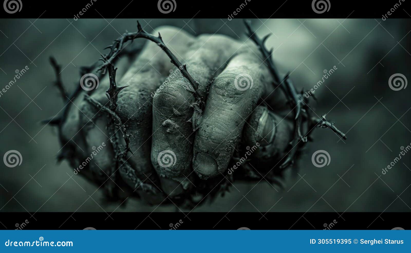 Hand With Thorns Holding A Pink Rose. Minimal Creative Concept Art ...