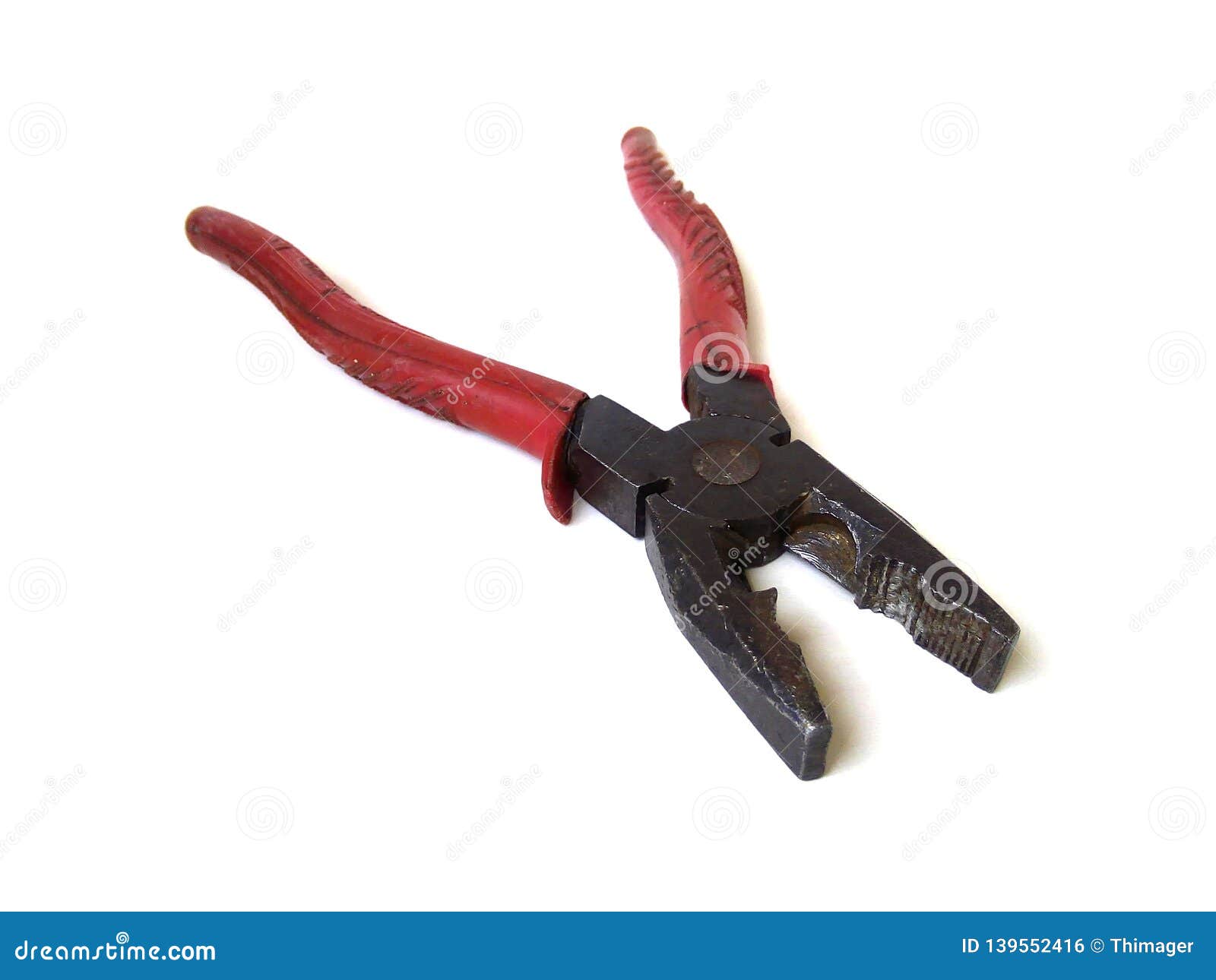 Red handle old pliers. stock photo. Image of electrical - 139552416