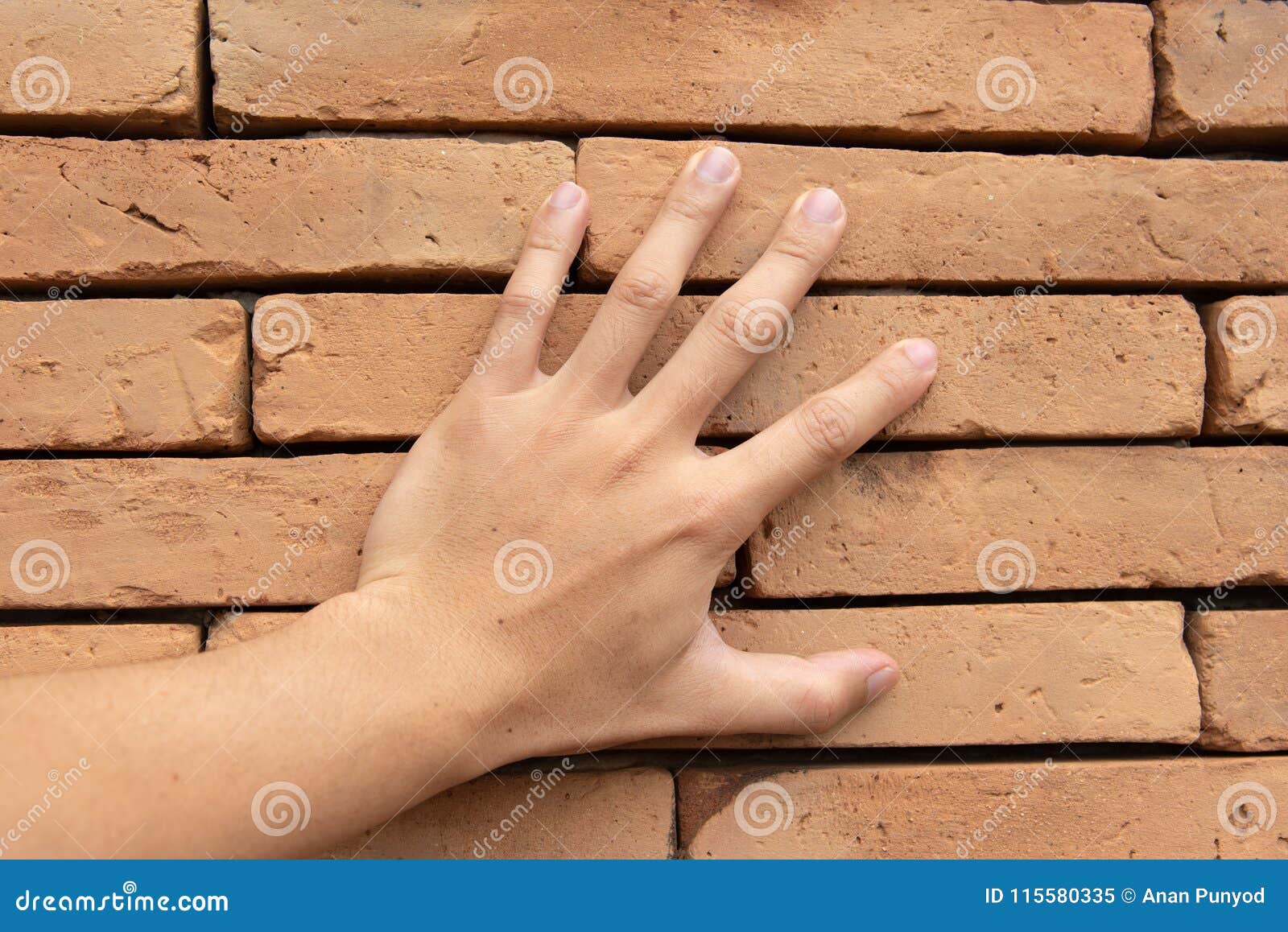 Close Up Hand Touched On The Brick Wall Surface Stock Image ...