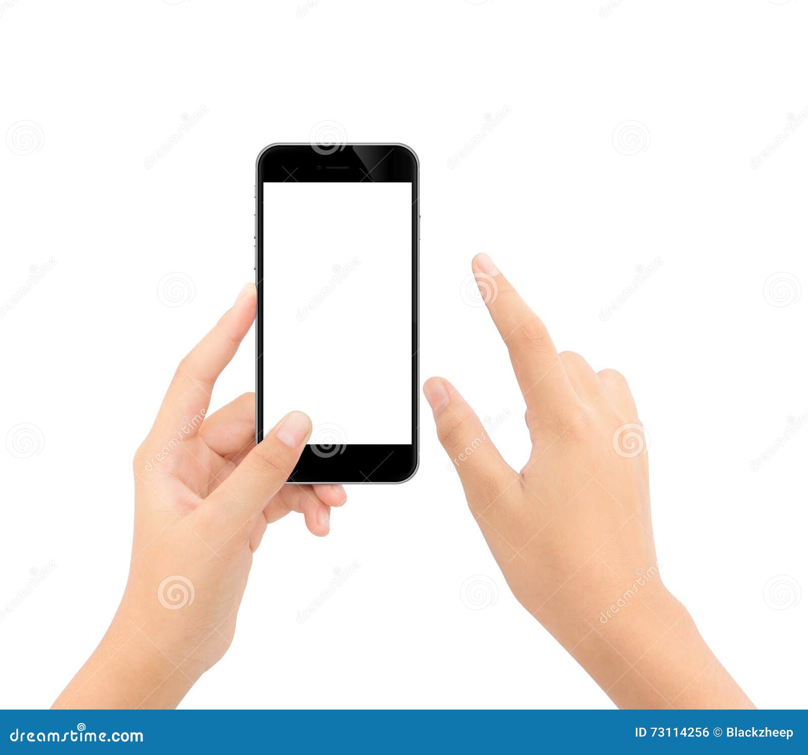 Close Up Hand Touching on Phone Isolated White Clipping Path Ins Stock ...