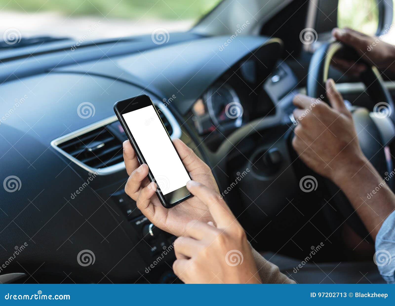 Close-up Hand Touching on Phone Mobile Inside Car Movement Stock Image ...