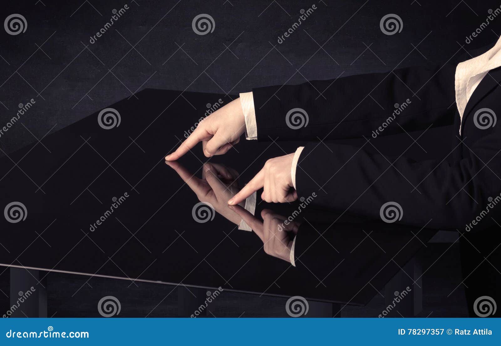 Close Up of a Hand Touching Smart Table with Copy Space Stock Image ...