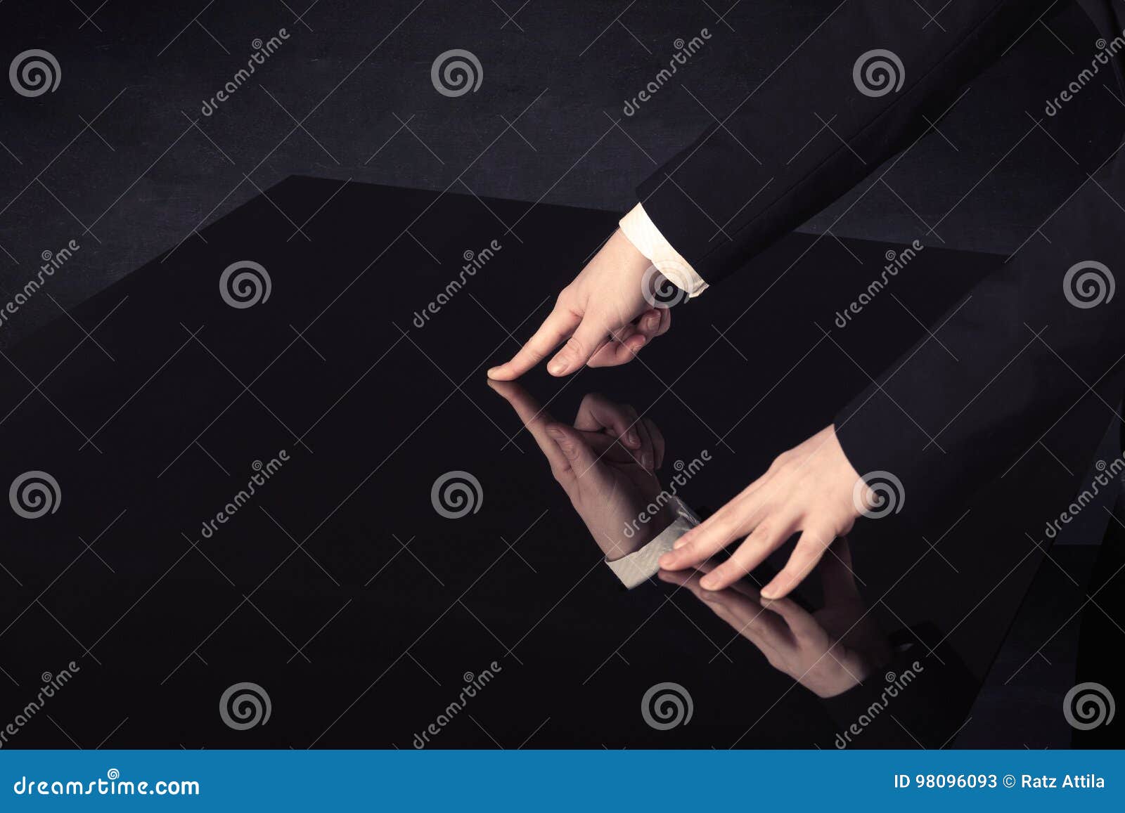 Close Up of a Hand Touching Smart Table with Copy Space Stock Image ...