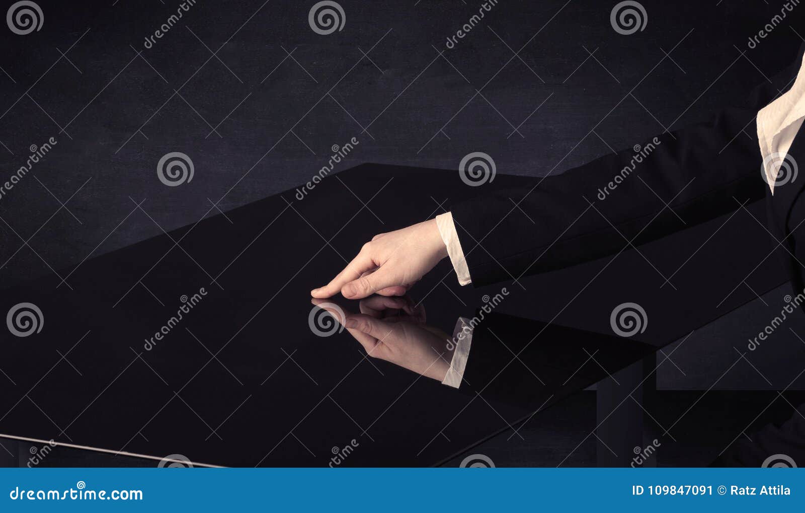 Close Up of a Hand Touching Smart Table with Copy Space Stock Image ...