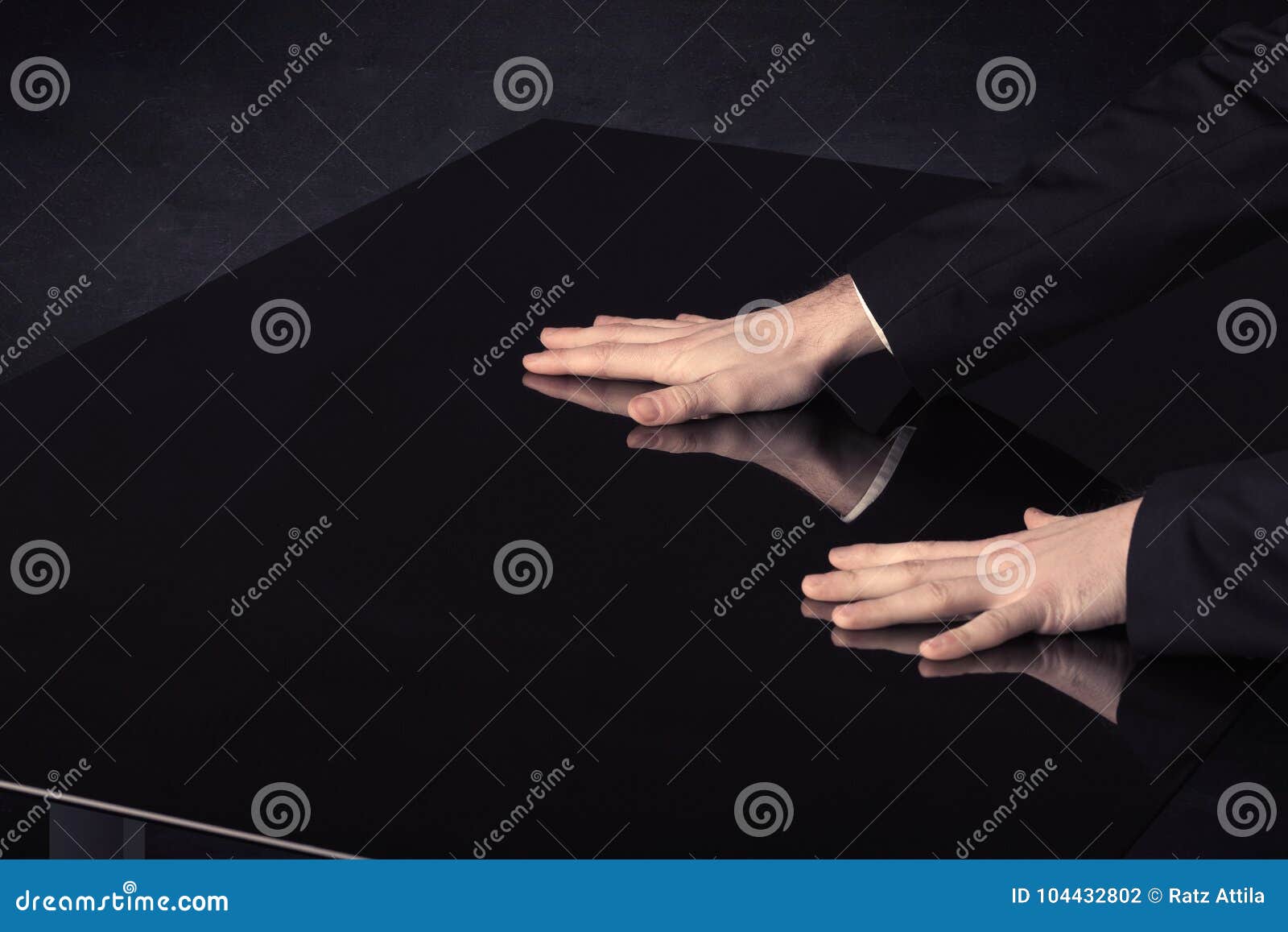 Close Up of a Hand Touching Smart Table with Copy Space Stock Photo ...