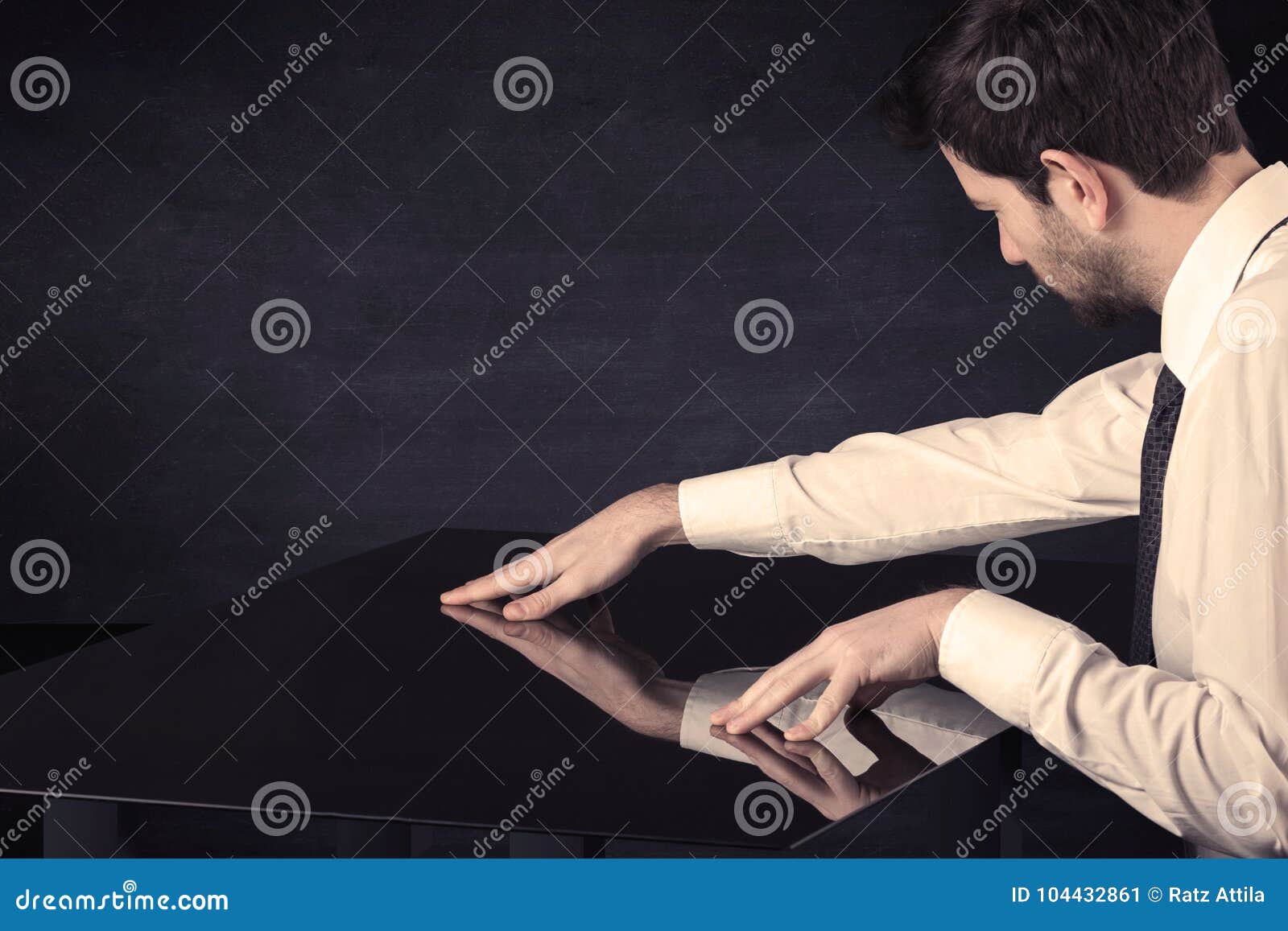 Close Up of a Hand Touching Smart Table with Copy Space Stock Image ...