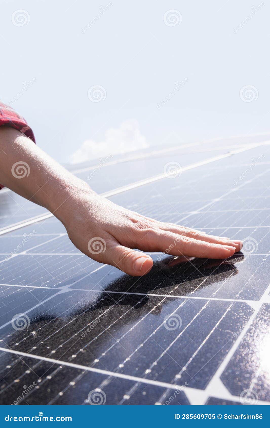 Close-up of a Hand Touching a Solar Panel Stock Image - Image of ...
