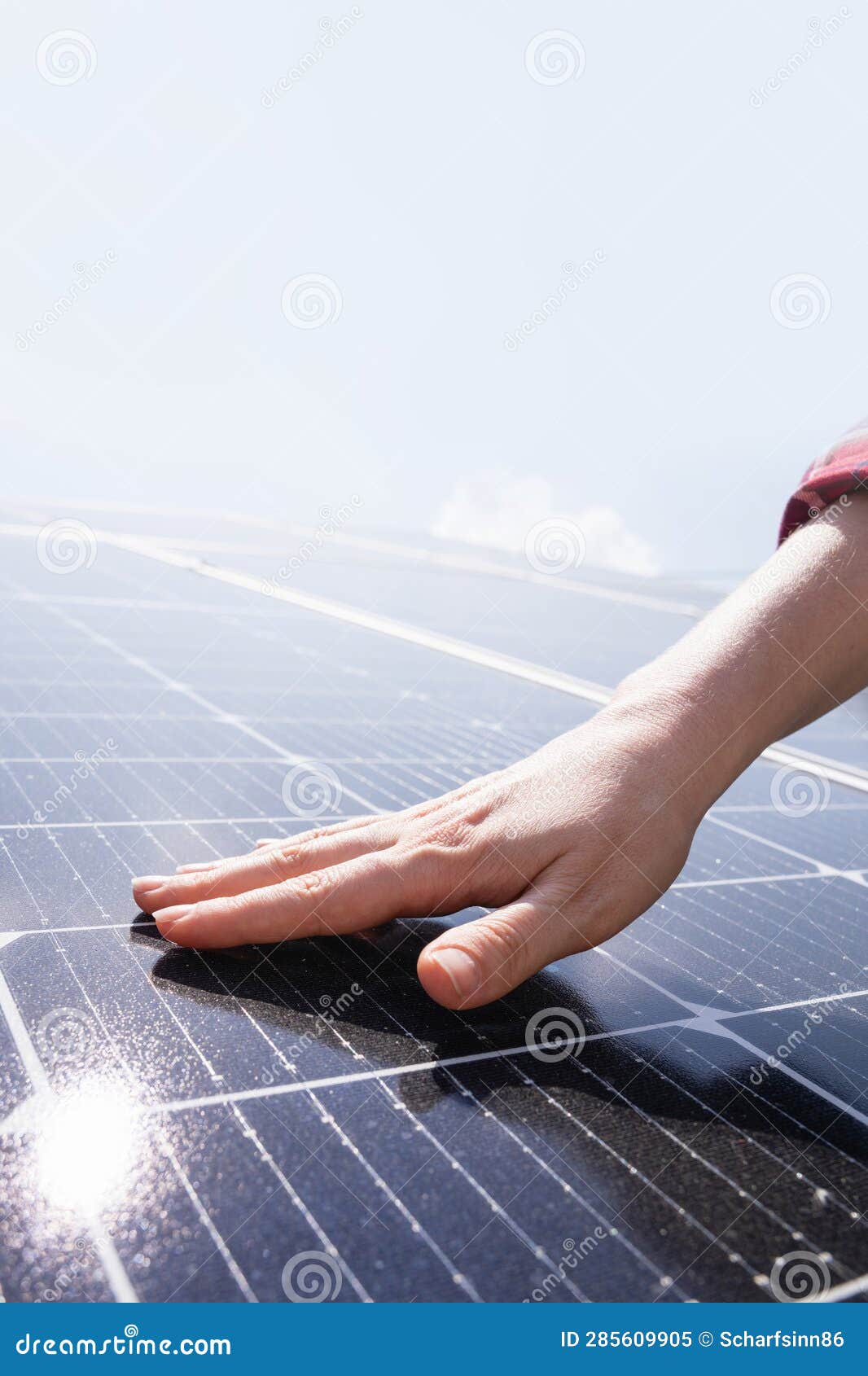 Close-up of a Hand Touching a Solar Panel Stock Image - Image of ...