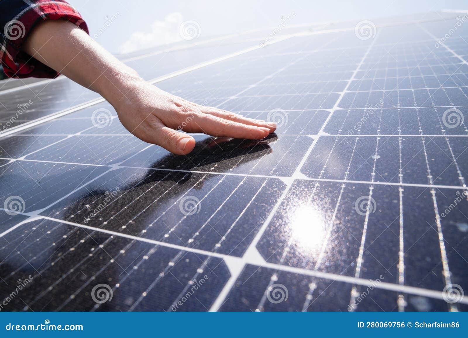 Hand Touching a Solar Panel Stock Photo - Image of photovoltaic ...