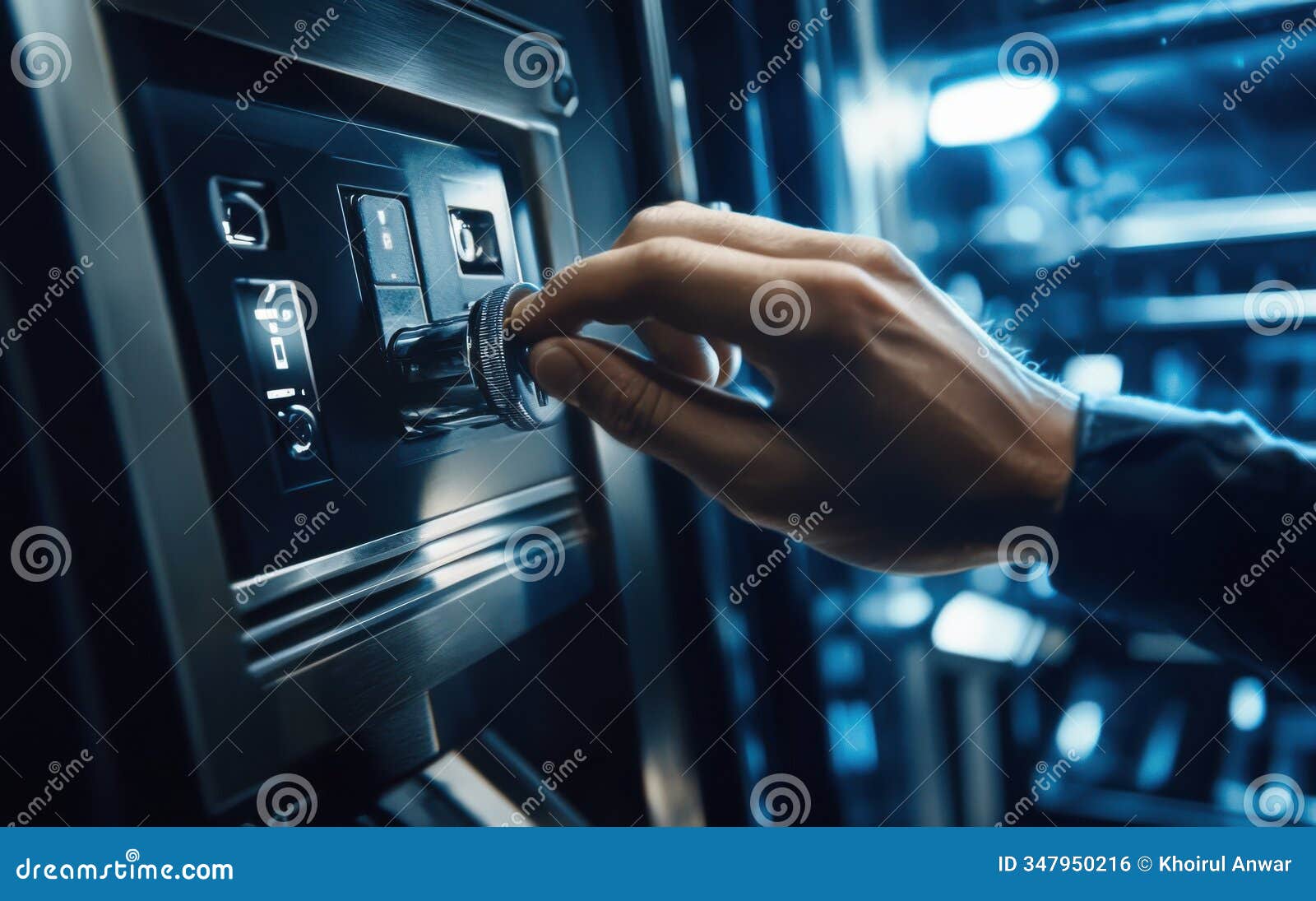 Close Up of Hand Turning a Dial on a Server Rack in a Data Center Stock ...