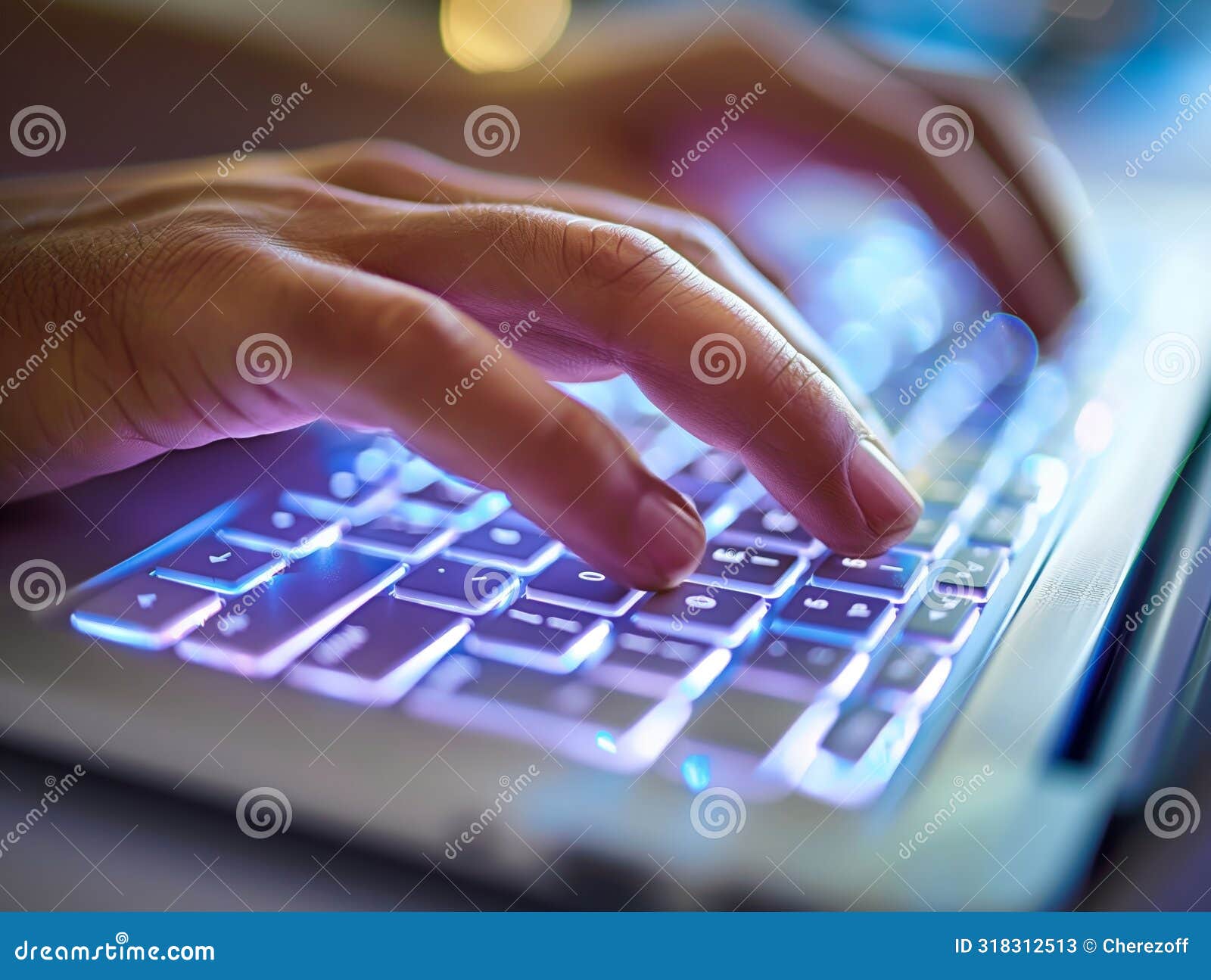 Close-up of Hand Typing on Backlit Keyboard Stock Illustration ...