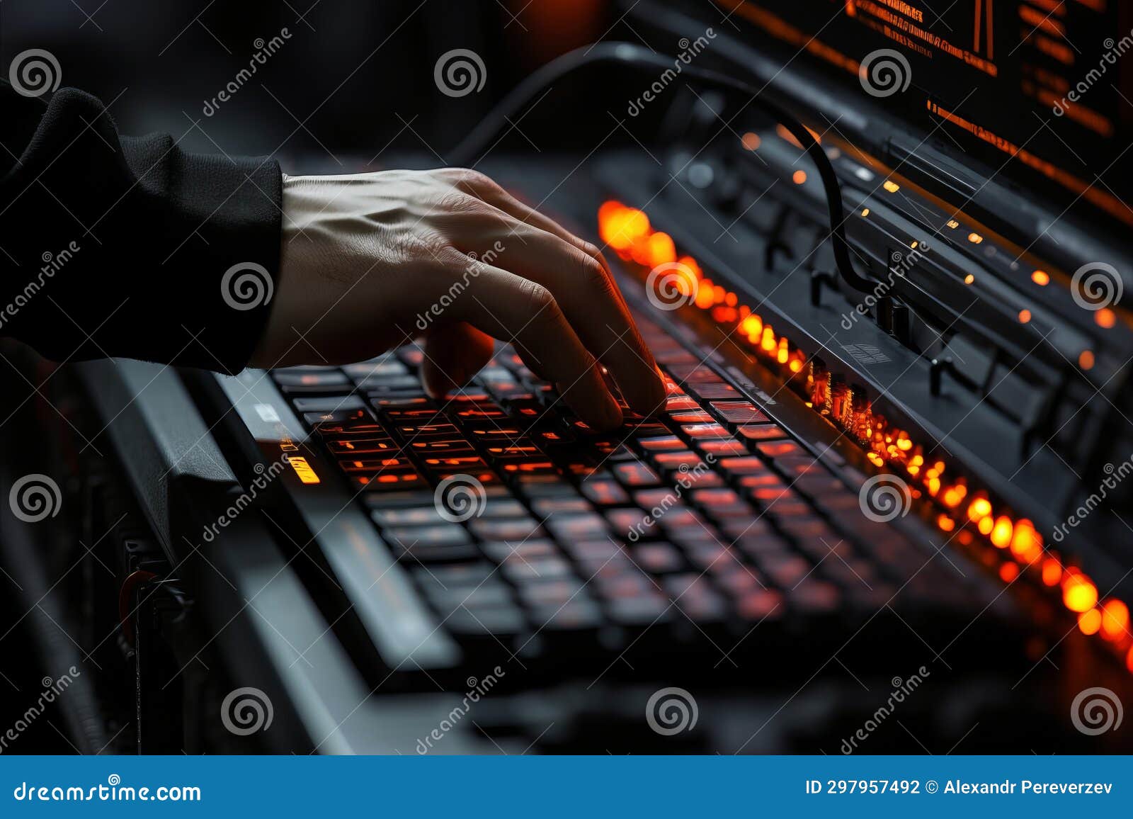 Close-up of a Hand Skillfully Typing Commands on the Keyboard of a High ...