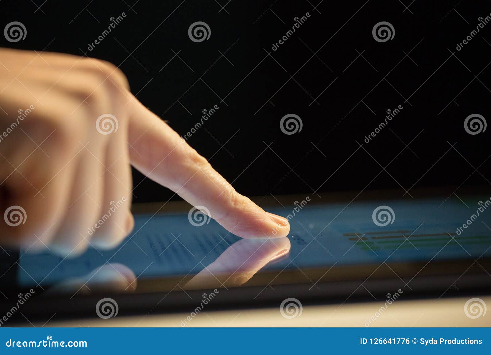 Close Up of Hand Using Computer Touch Screen Stock Photo - Image of ...
