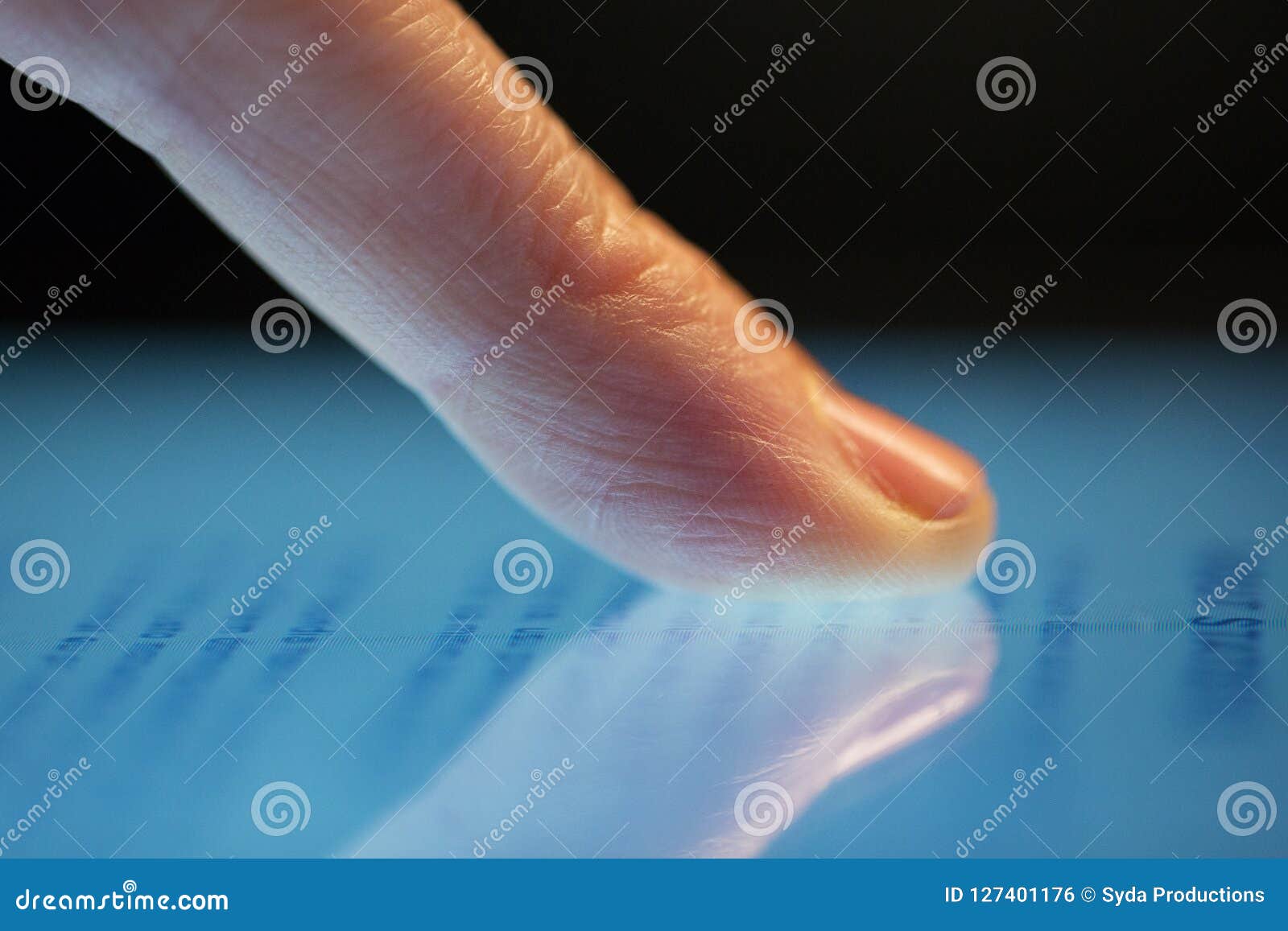 Close Up of Hand Using Computer Touch Screen Stock Photo - Image of ...