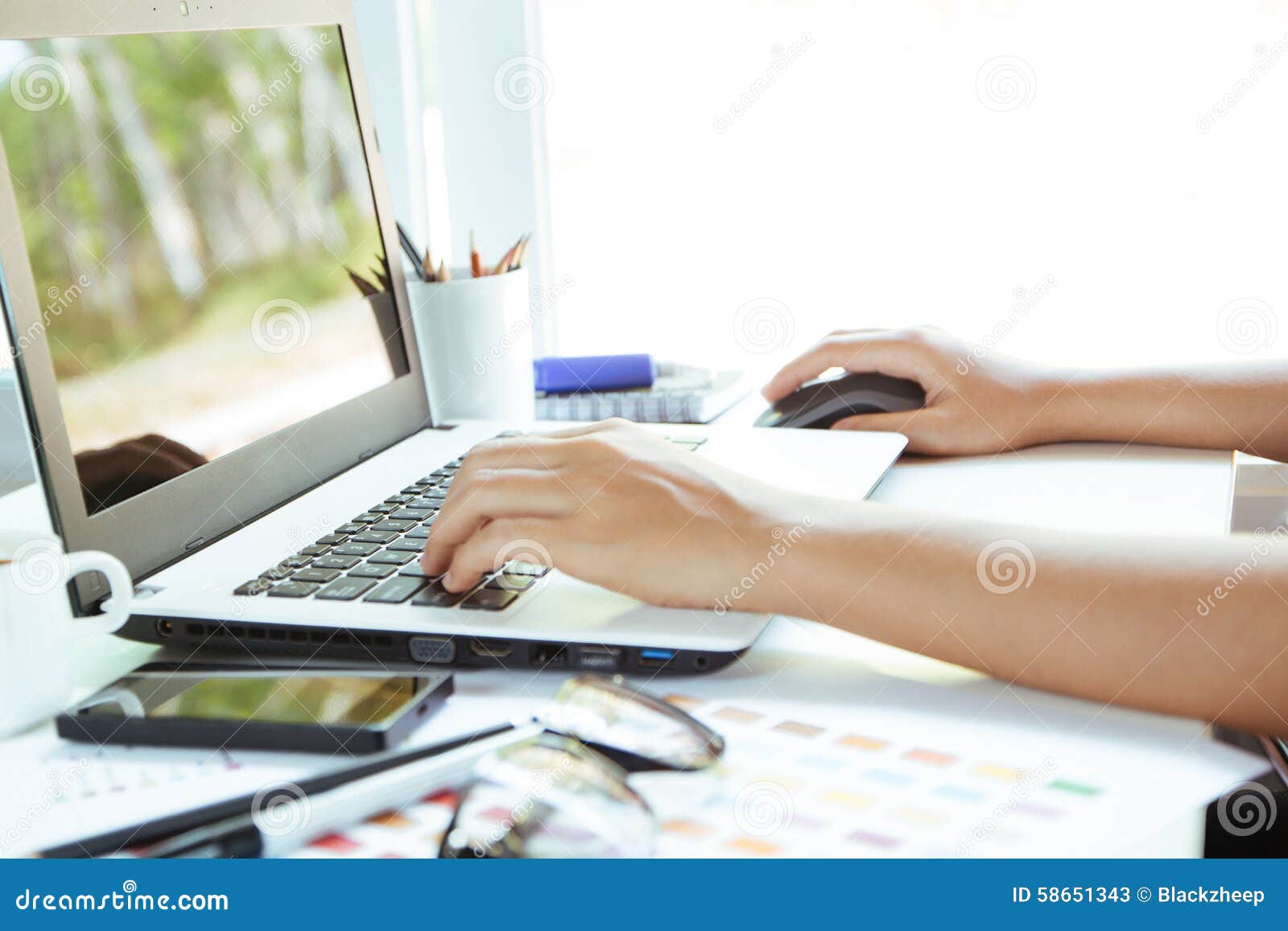 Close Up Hand Using Laptop on Desk Stock Image - Image of professional ...