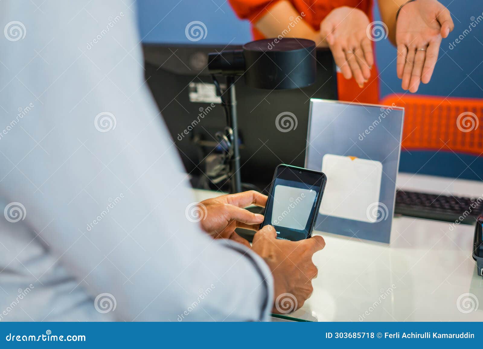 Close Up Gun Scan Or Hand Held Of High Technology And Modern Automatic ...