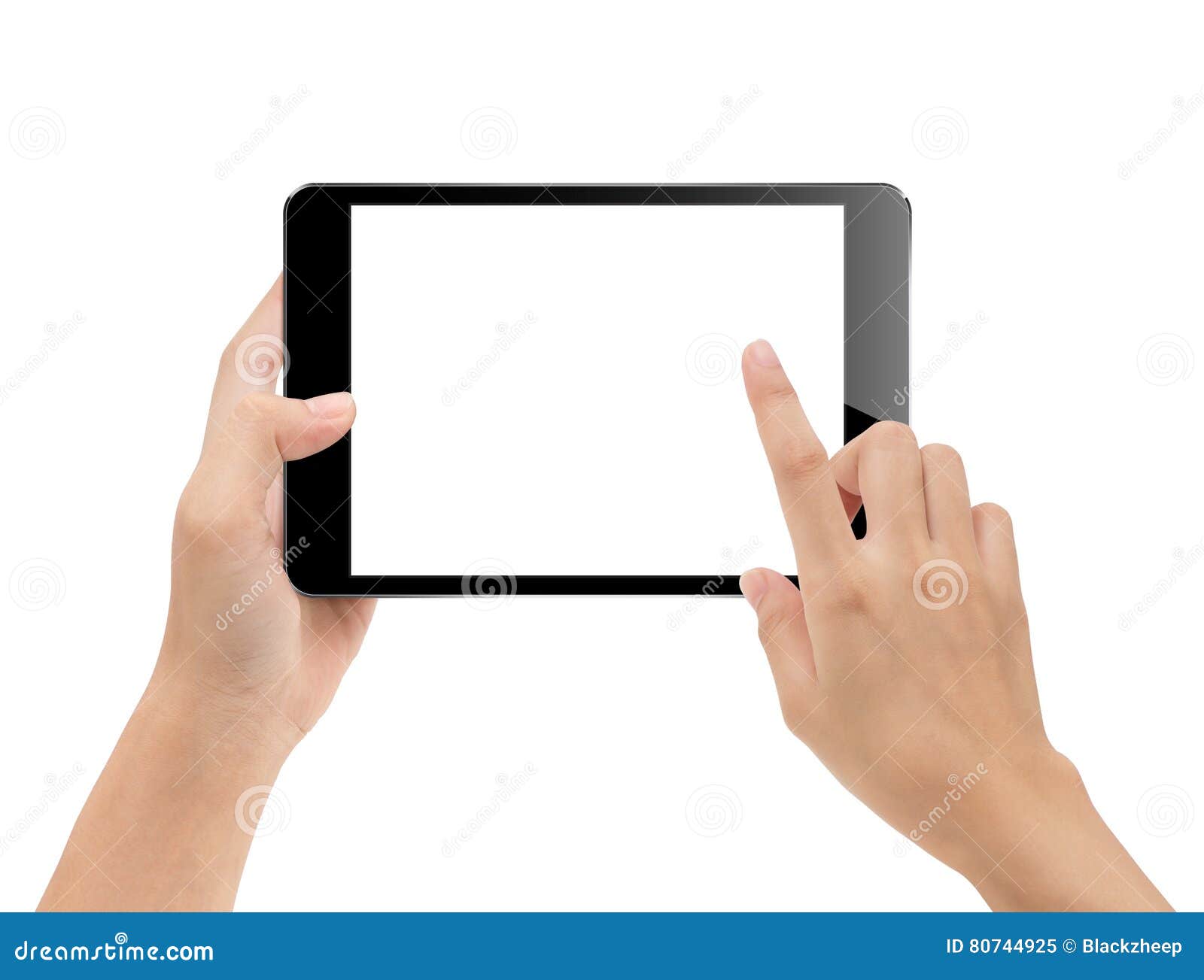 Close-up Hand Using Tablet Isolated on White Clipping Path Inside, Mock ...