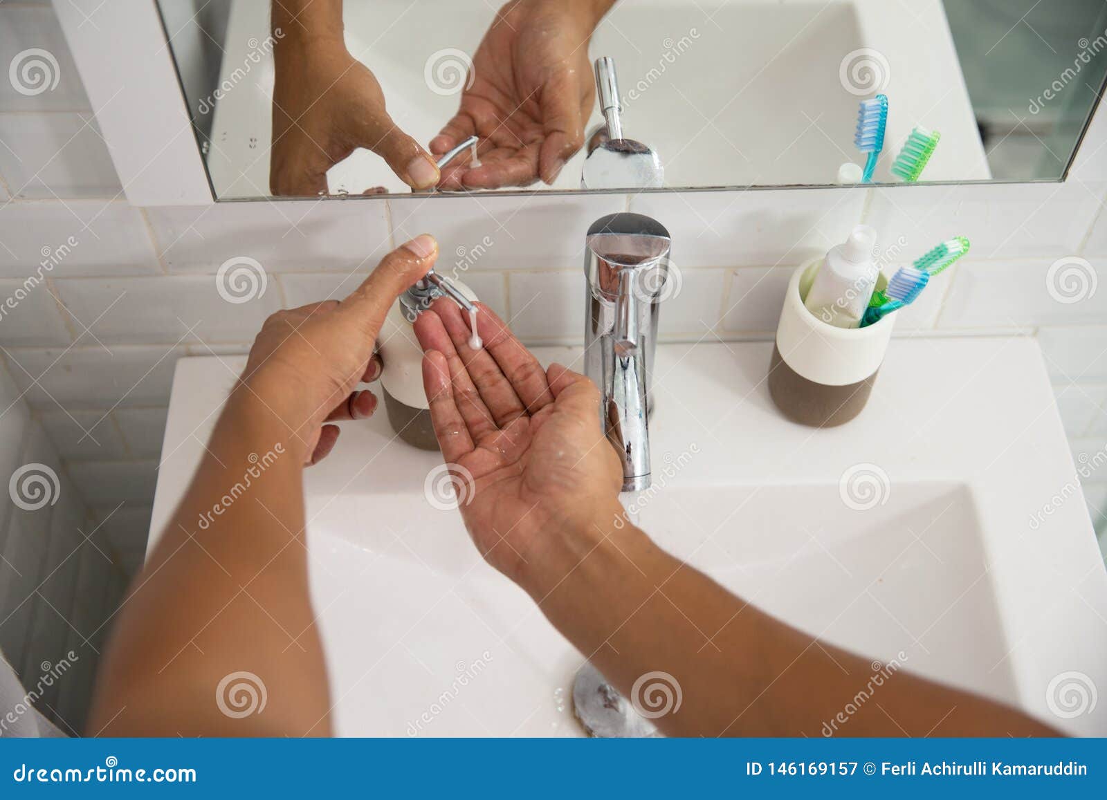 Hand Wash on Basin Using Soap Stock Image - Image of foam, disinfect ...