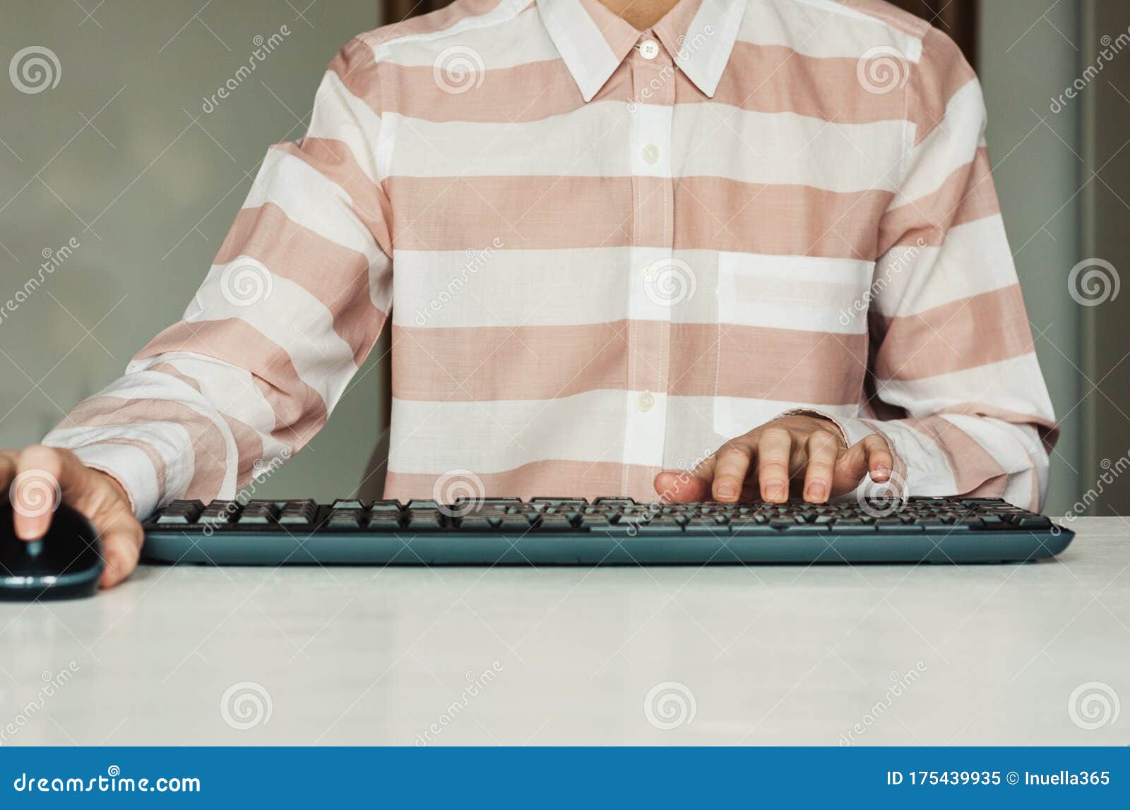 Close-up of Hand Woman Using a Mouse and Typing on Keyboard Computer on ...