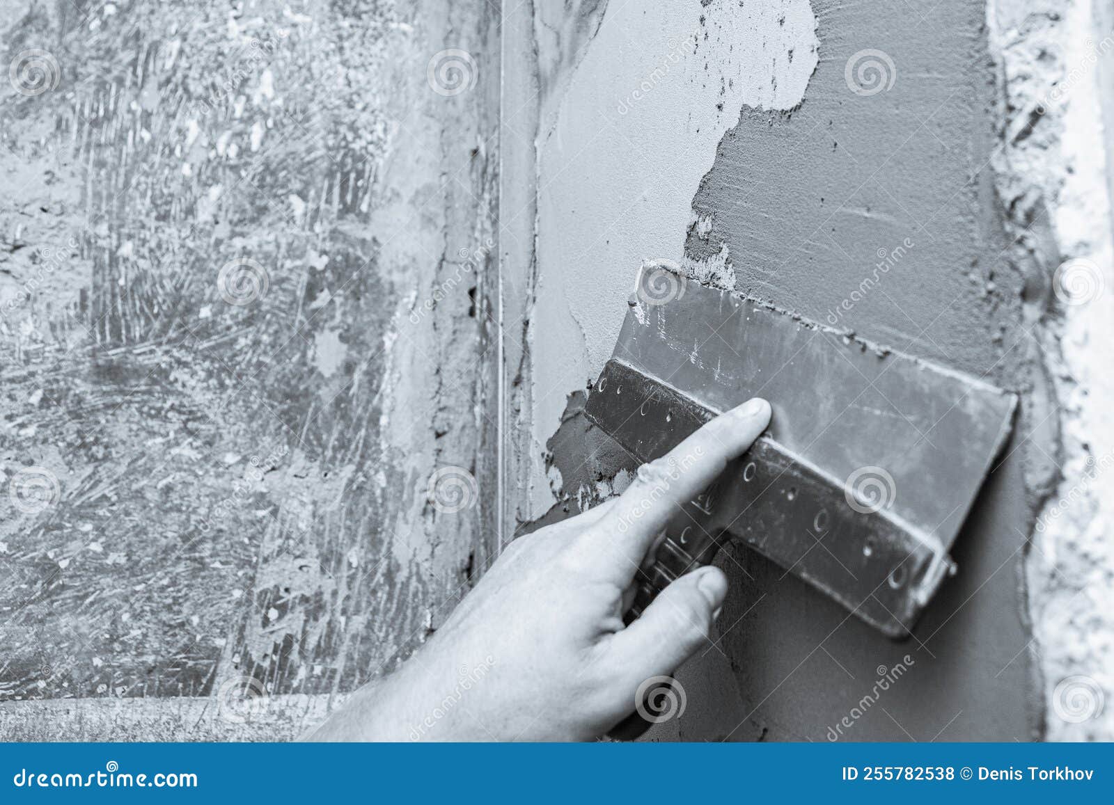 Close Up Hand Worker Plastering Cement on Wall for Building House Stock ...