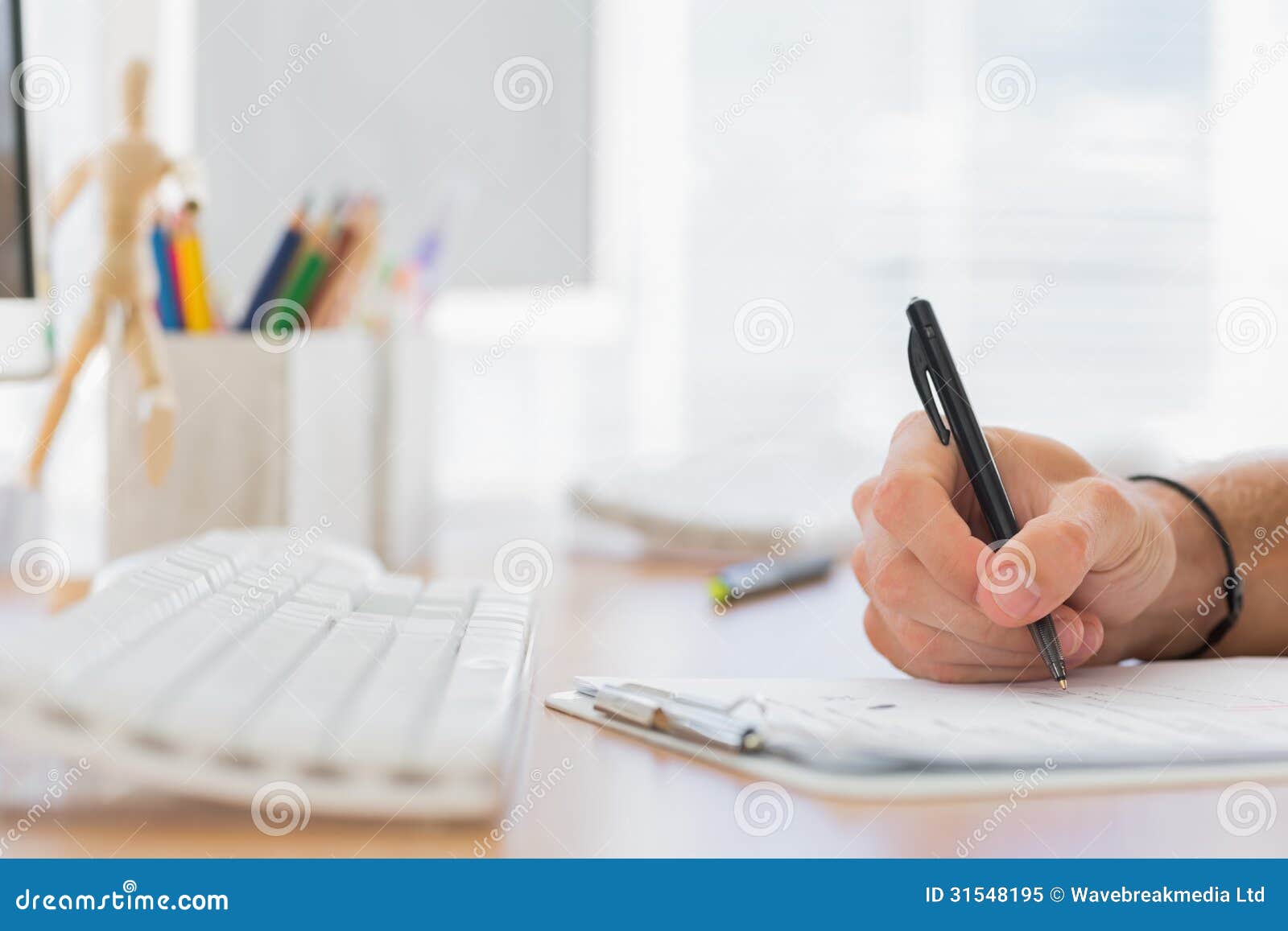 Close Up of a Hand Writing in a Modern Office Stock Image - Image of ...