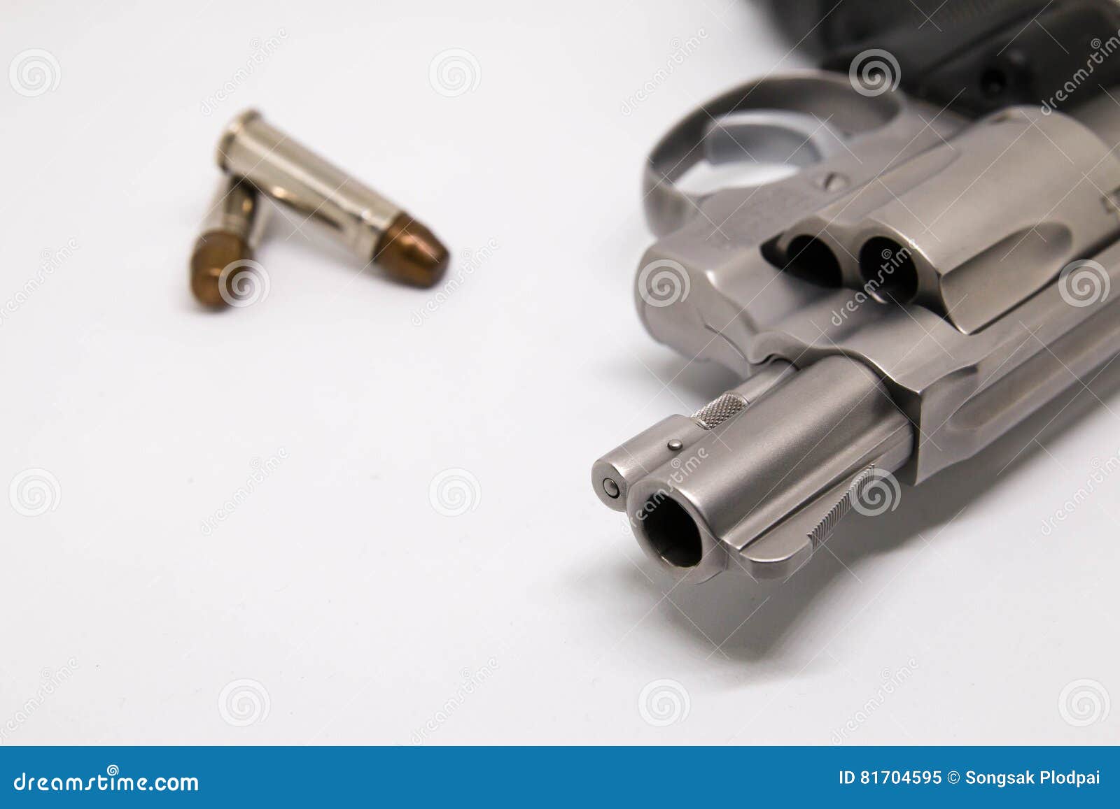 Close-up a Handgun with Bullets Isolated on White Background Stock ...