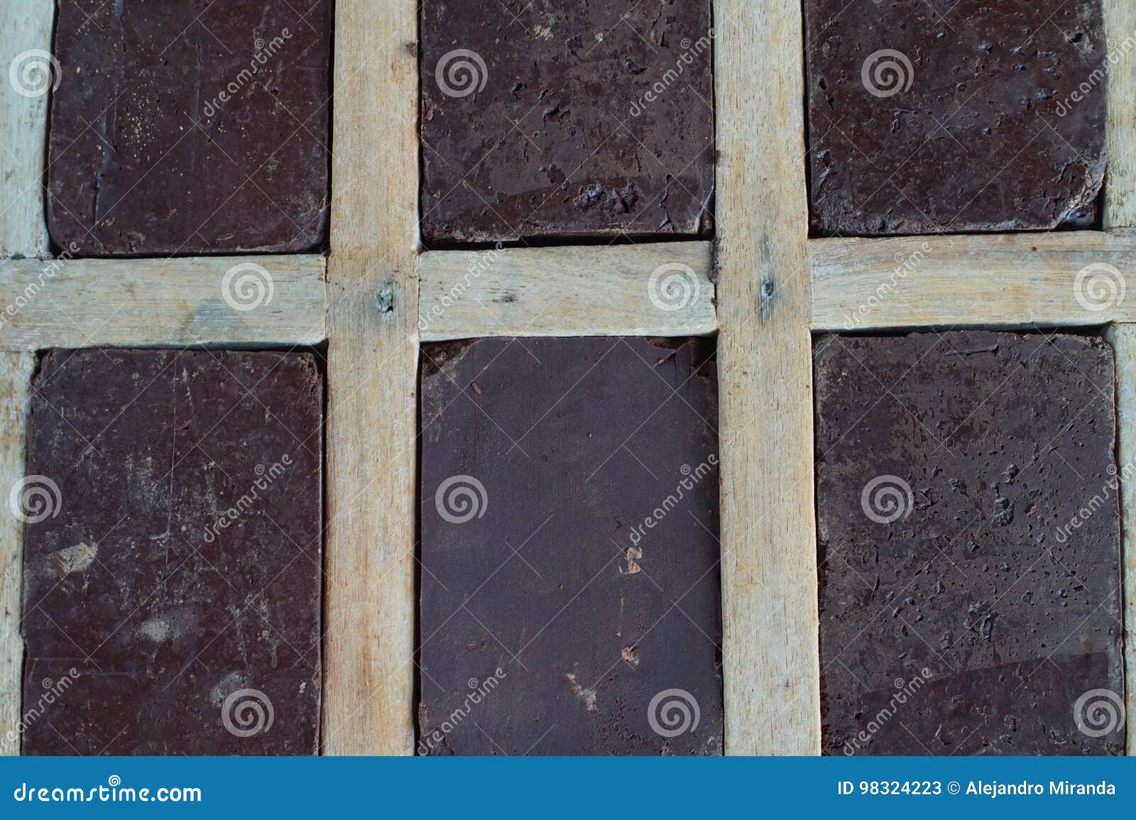 Close-up of Handmade Chocolate Blocks Inside Rustic Wooden Frames Stock ...