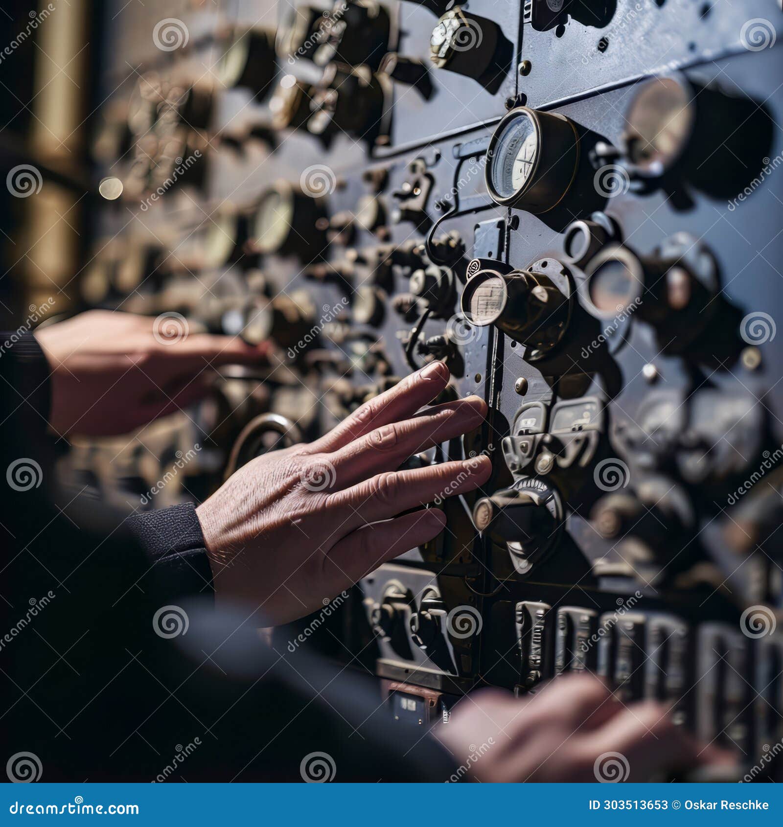 A Close-up of Hands Adjusting Dials and Switches on a High-tech Control ...