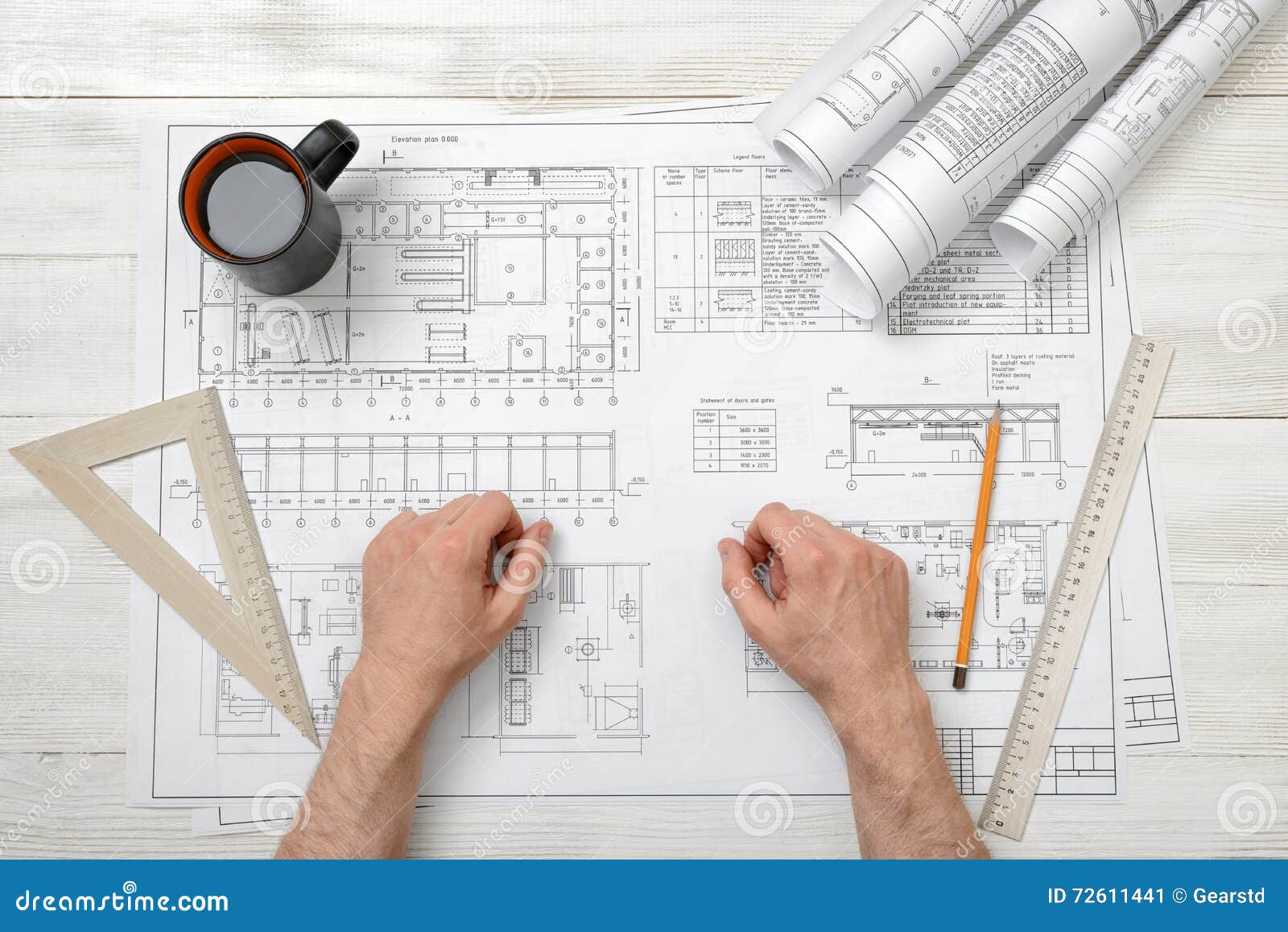 Close-up Hands of Architect Working with a Drawing Stock Image - Image ...