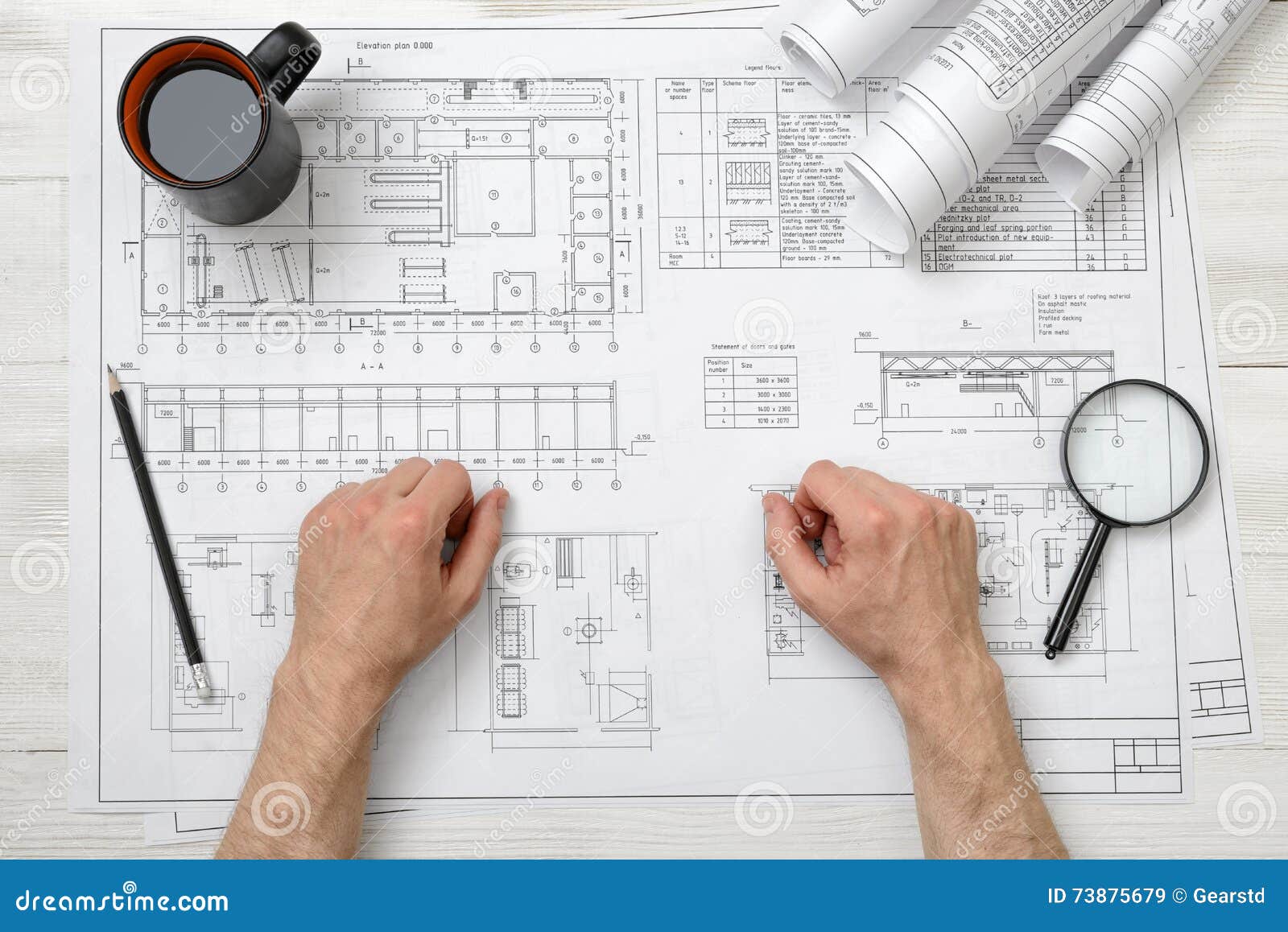 Close-up Hands of Architect Working with a Drawing Stock Image - Image ...